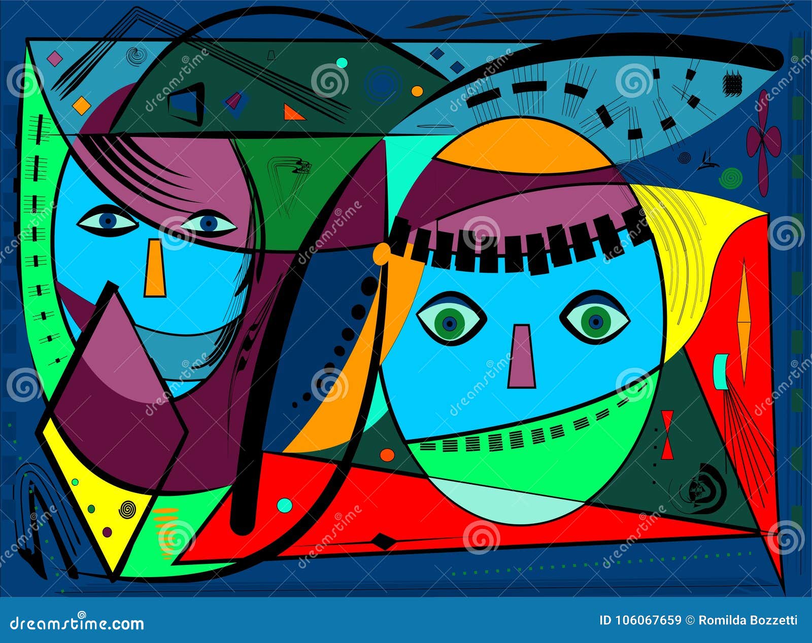 Abstract Colorful Background , Two Stylized Faces Stock Vector ...