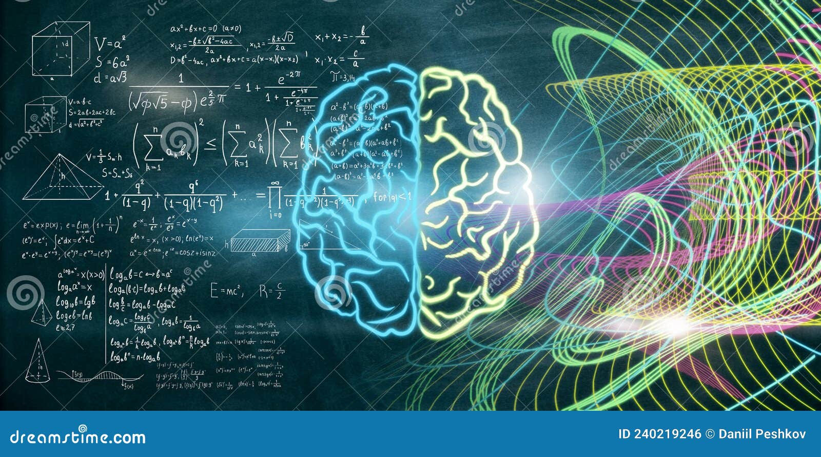 Abstract Colorful Brain Background with Mathematical Formulas. Mind ...