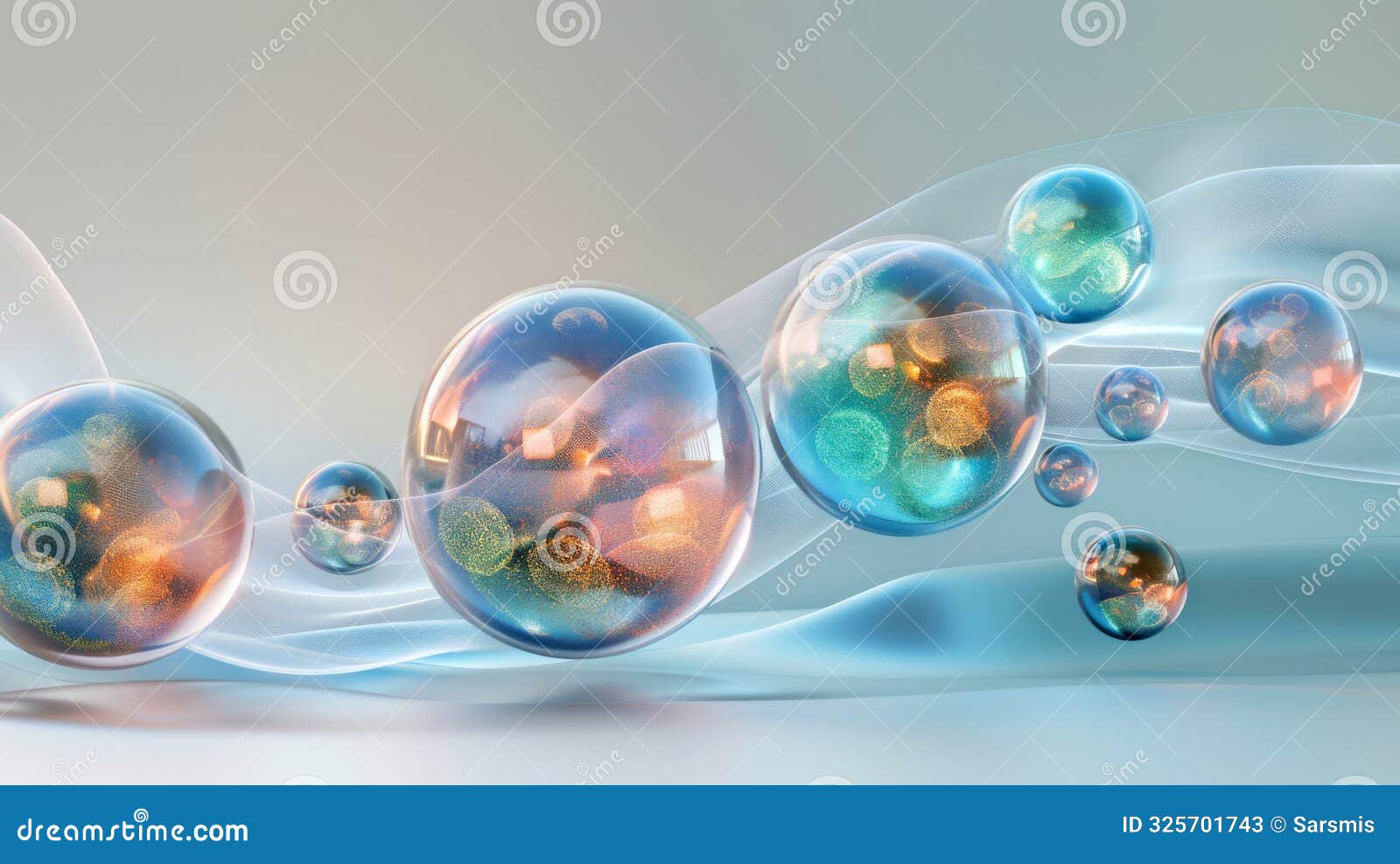 Abstract Colorful Bubbles Floating among Fluid Waves: Modern Surreal ...