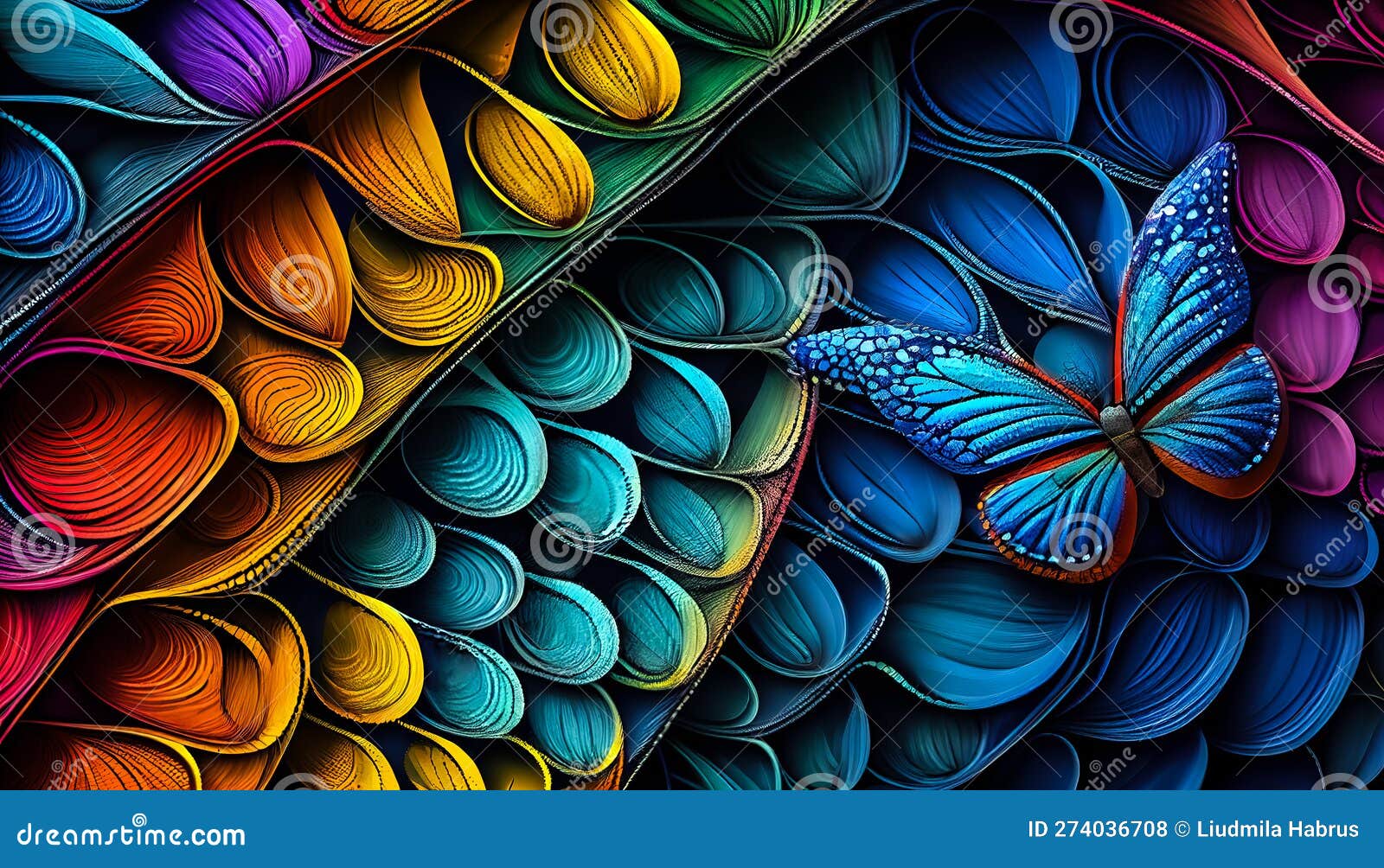 Abstract Colorful Butterflies on Black Background. Generative AI ...