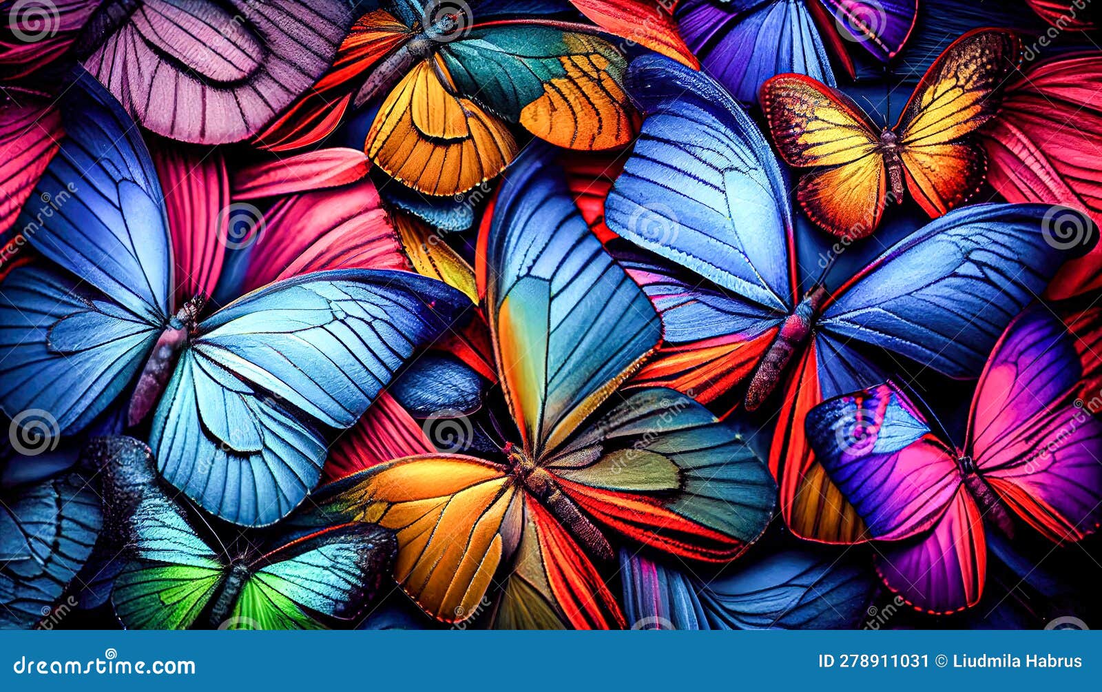 Abstract Colorful Butterflies on Black Background. Generative AI ...