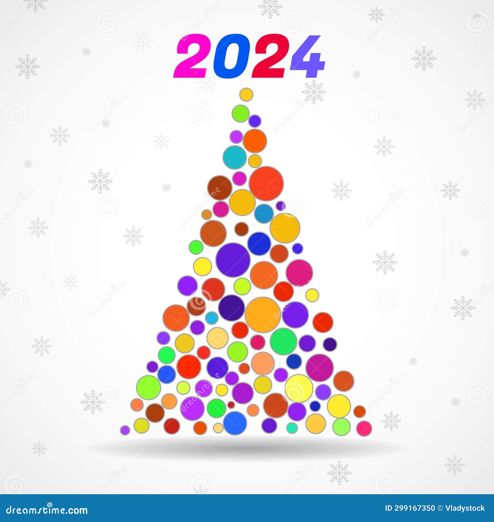 Abstract Colorful Christmas Tree 2024 of Circles on White Background ...