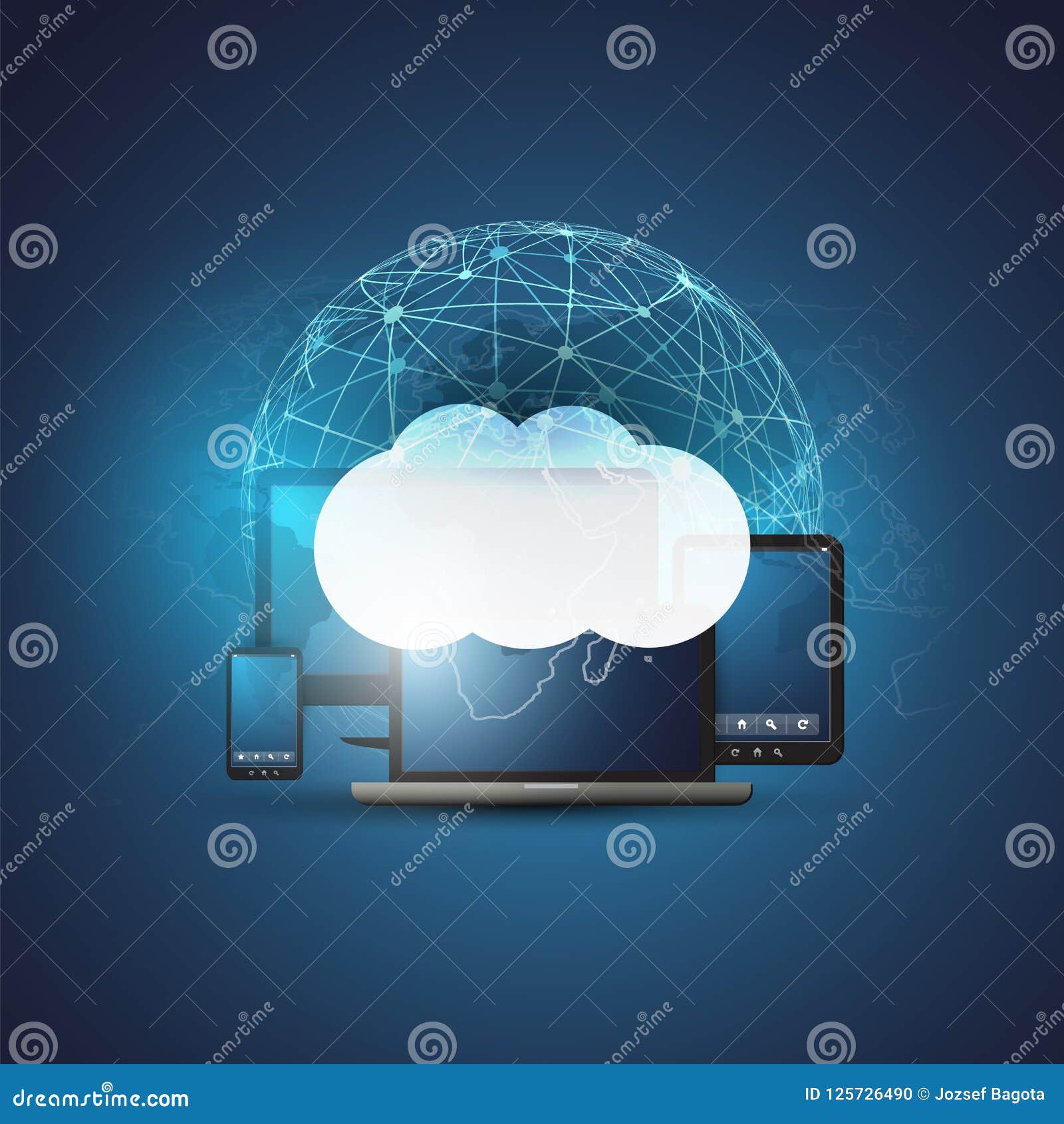 Cloud Computing Design Concept with Mobile Electronic Devices and Globe ...