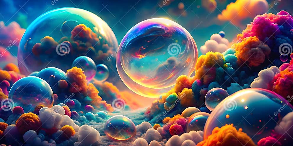 Abstract Colorful Clouds with Floating Bubble Effects Stock ...