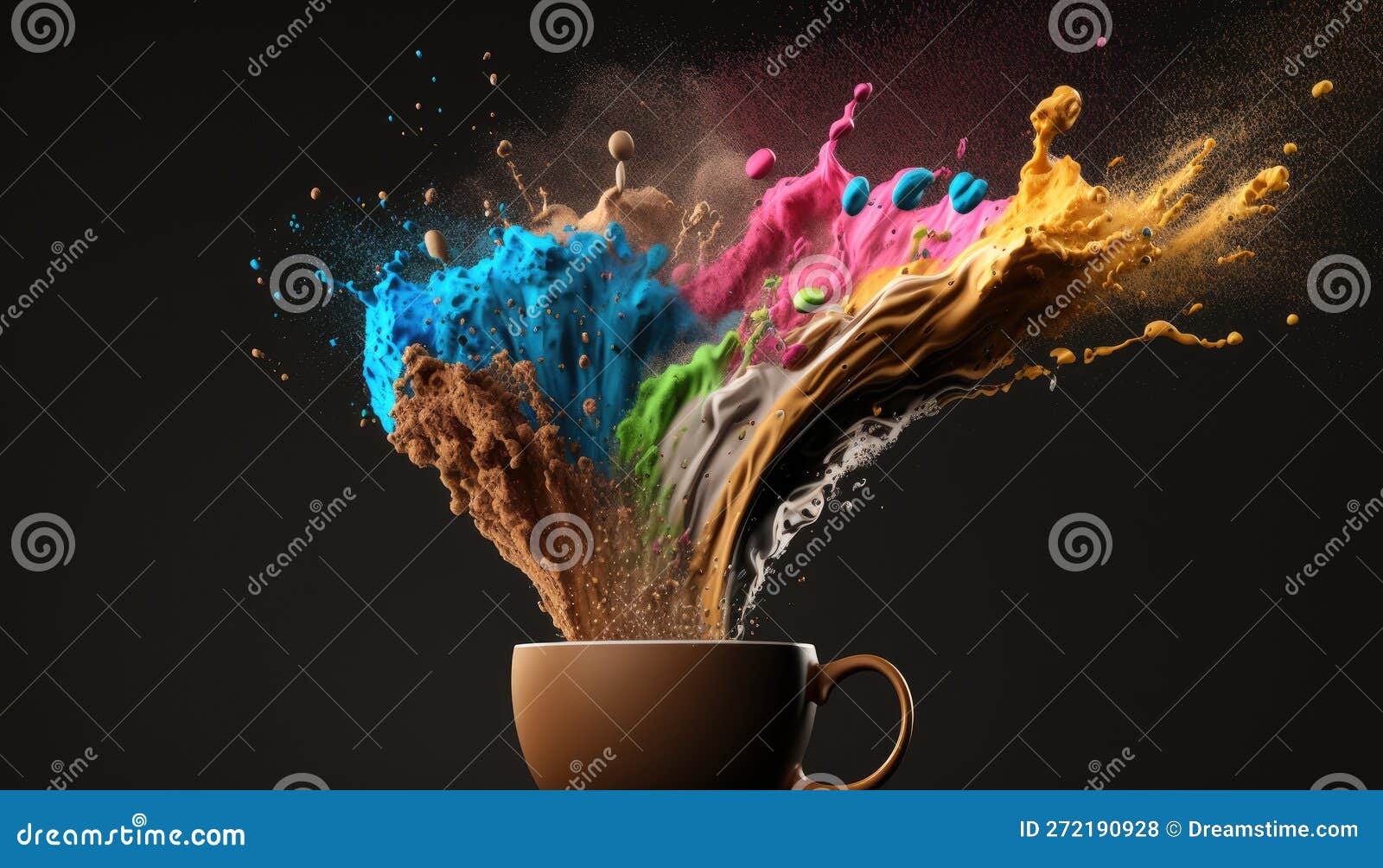 Abstract Colorful Coffee in Cup with Falling of Different Colors and ...