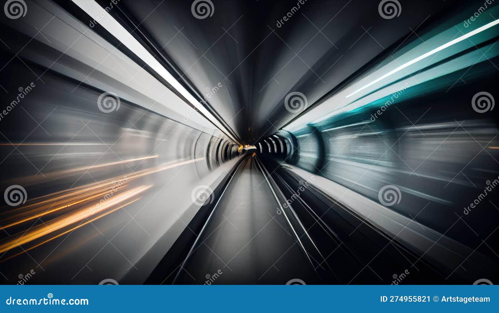 Abstract Colorful Concentric Light Trail Accelerating through a Tunnel. AI Generated Stock ...