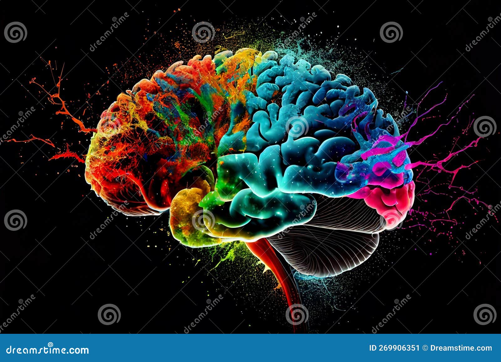 Abstract Colorful Creative Brain, Black Background with Generative AI ...