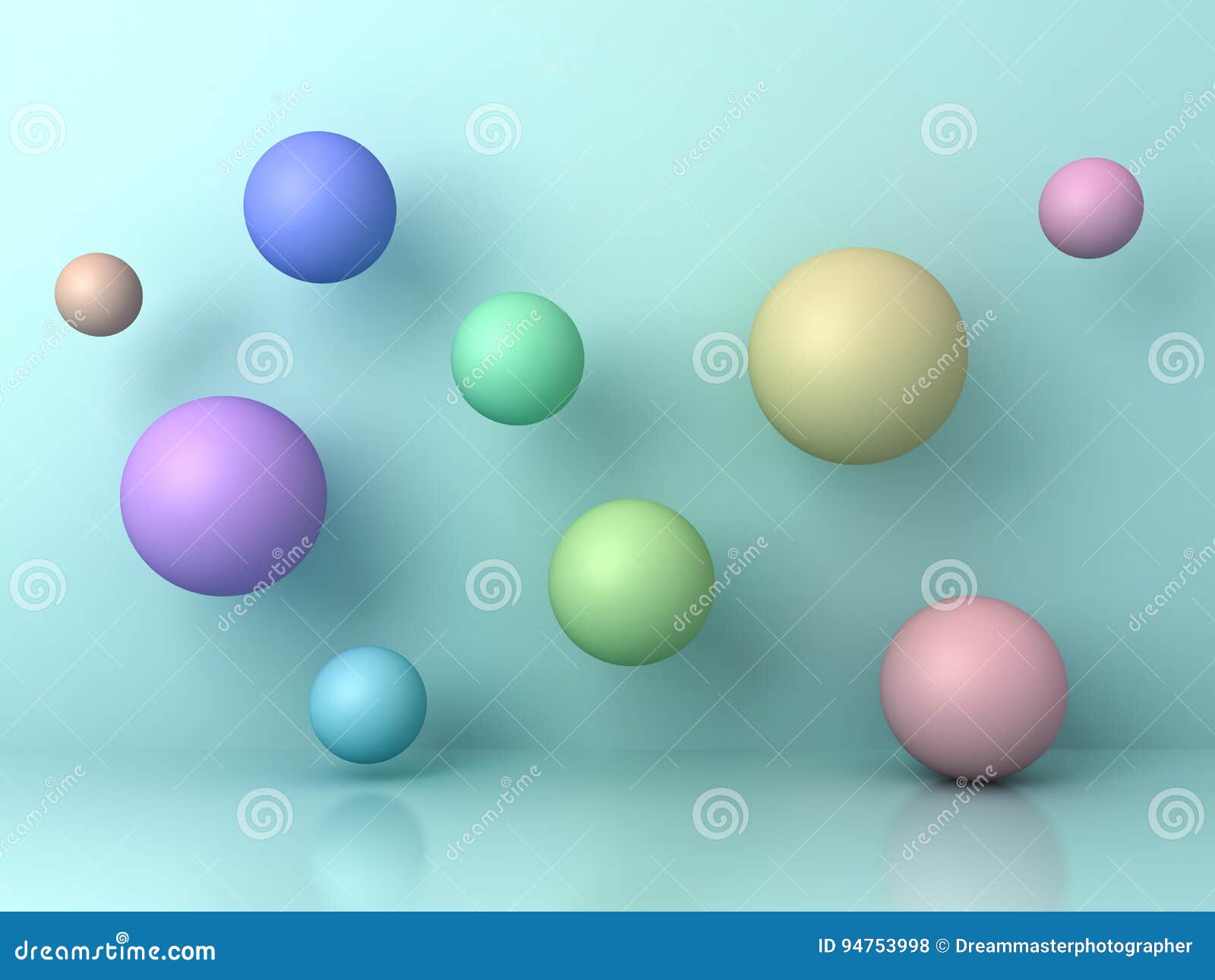 Abstract Colorful 3d Flying Spheres on Cyan Background with Reflection ...