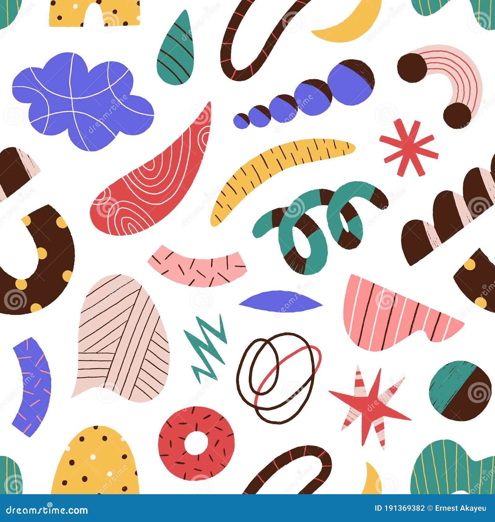 Abstract Colorful Doodle Scrawl Seamless Pattern. Trendy Elements and ...