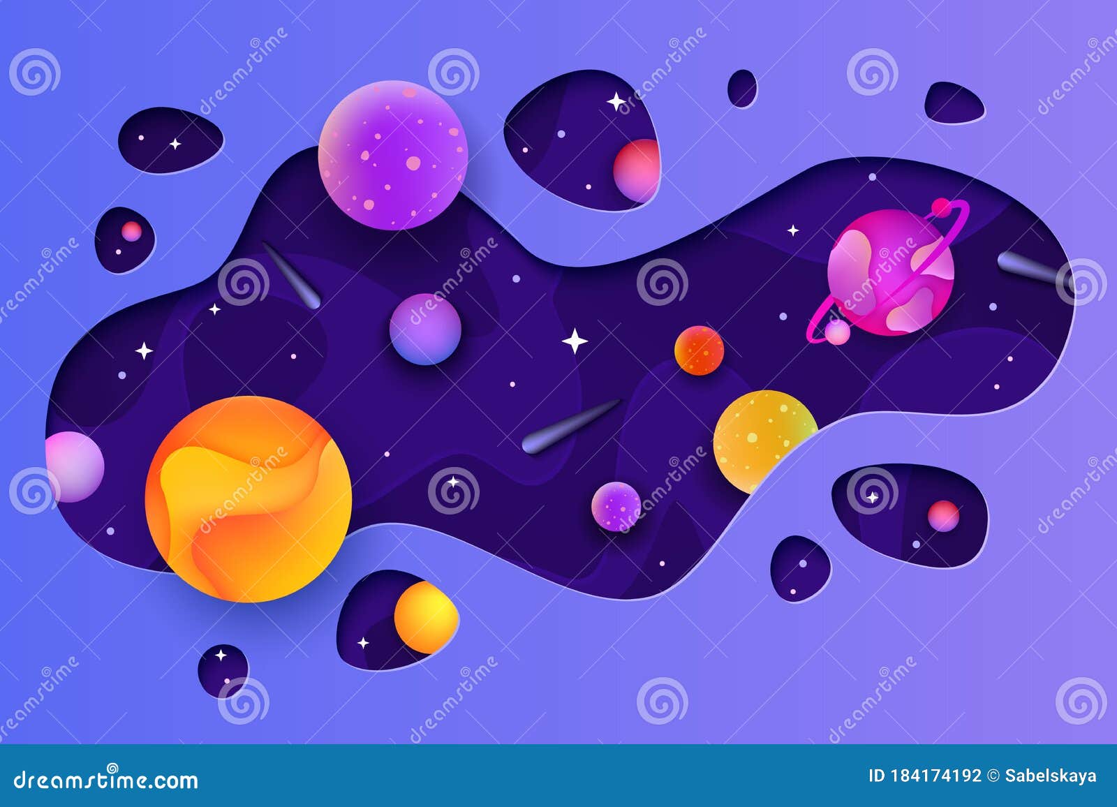 Space Galaxy Elements in Website Header or Banner Flat Cartoon Vector ...