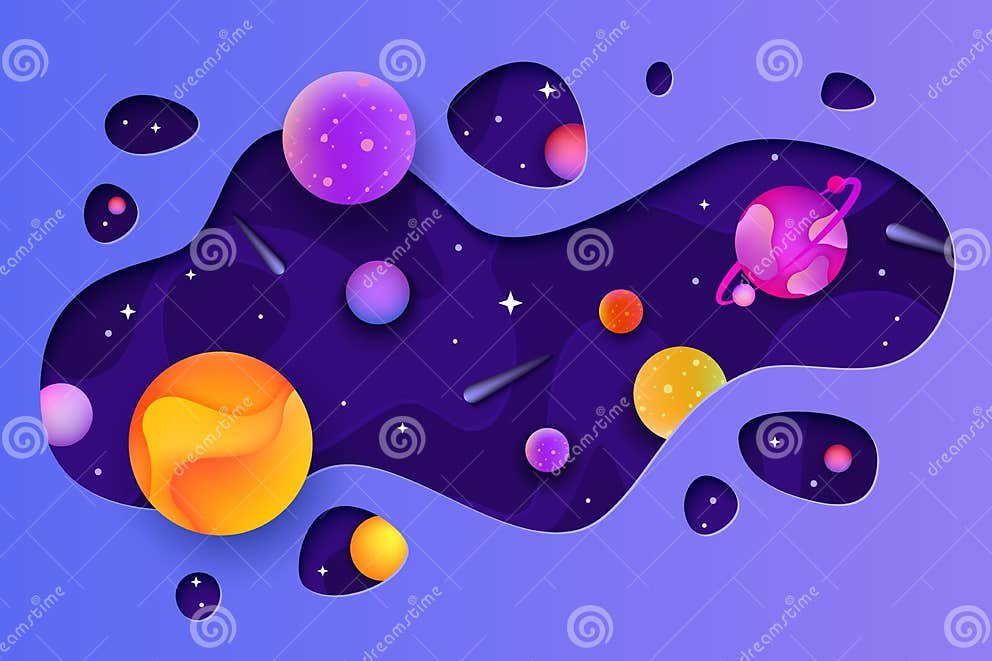 Space Galaxy Elements in Website Header or Banner Flat Cartoon Vector ...