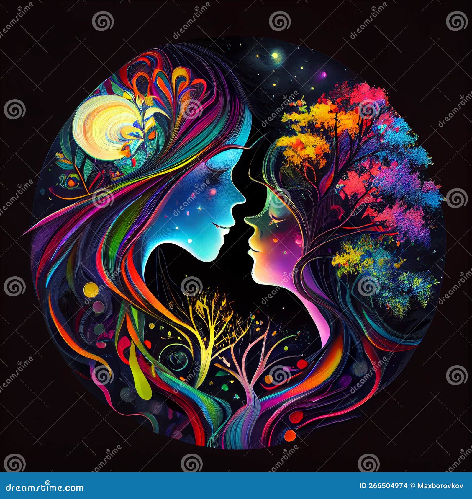Abstract Colorful Faces Nature Trees. Generative AI Stock Illustration ...