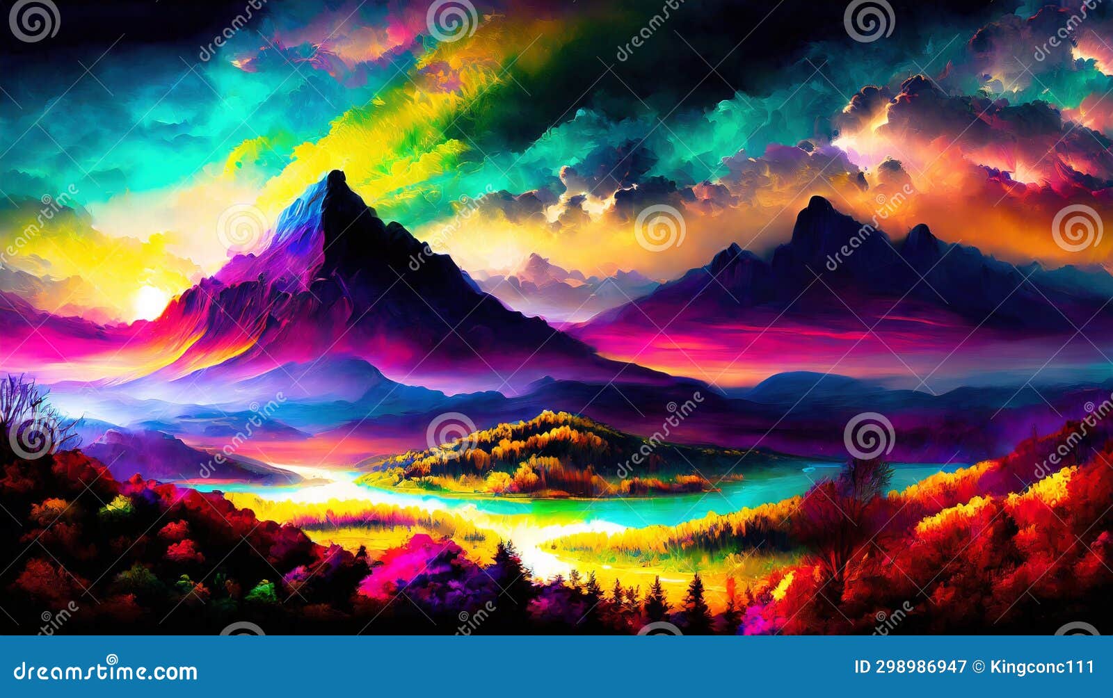Abstract Colorful Fields Landscape Sky Sunset Stock Illustration ...