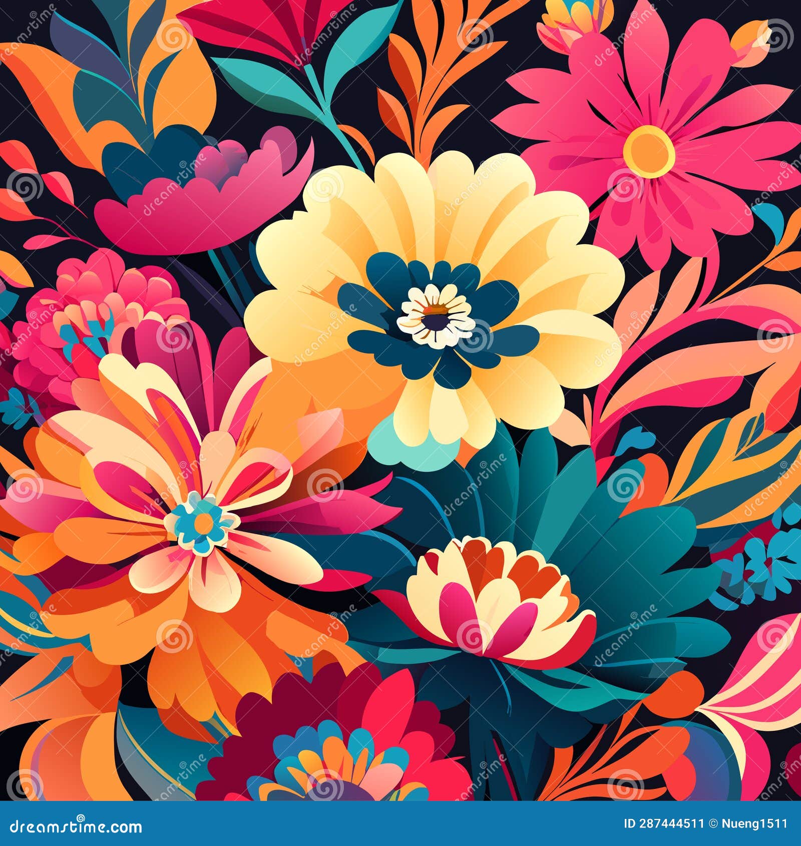 Abstract Colorful Floral Flower Patterns Design Background Illustration ...