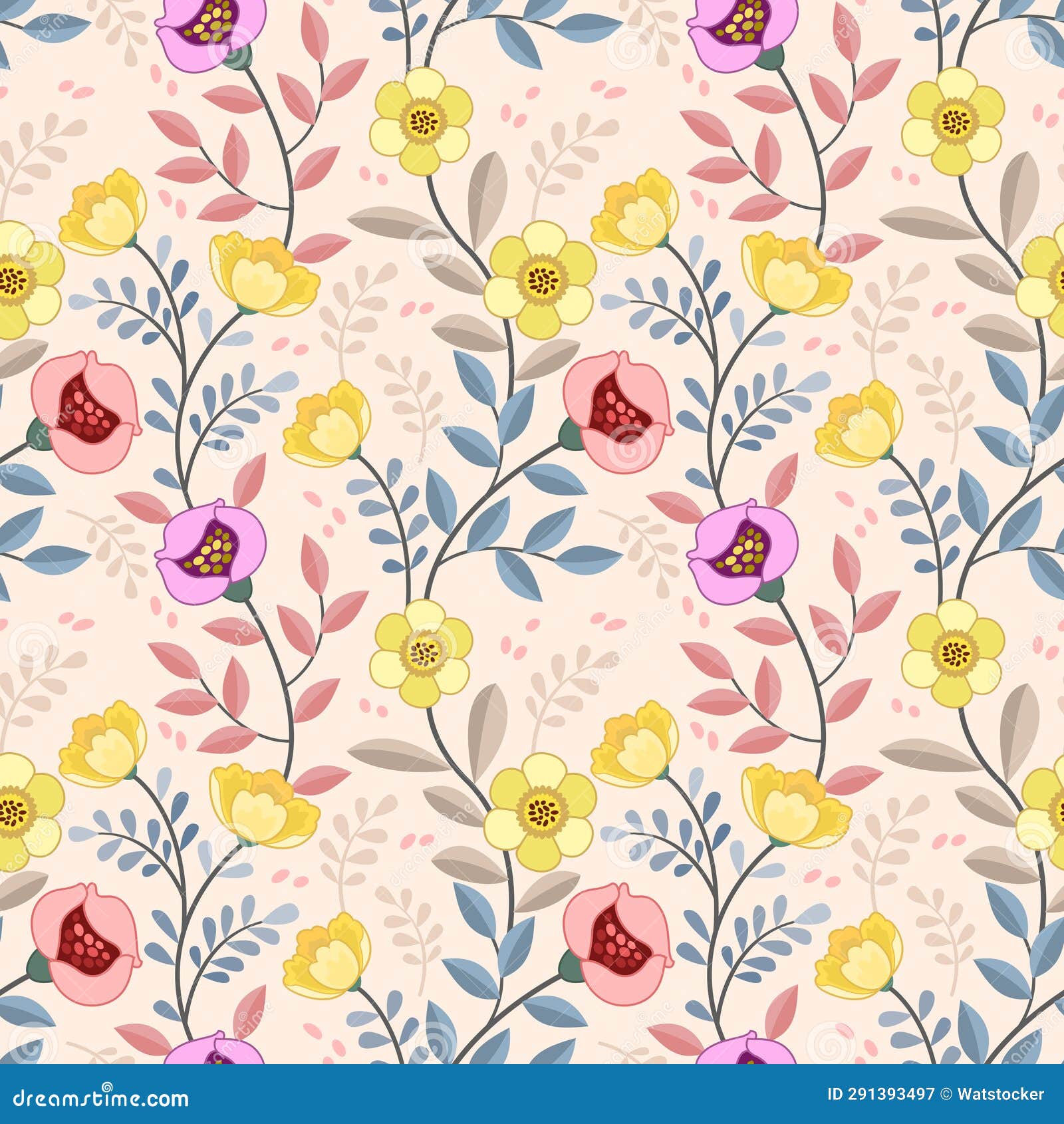Abstract Colorful Flowers Design on Yellow Color Background Seamless ... Abstract Colorful Flowers Design on Yellow Color Background Seamless ...