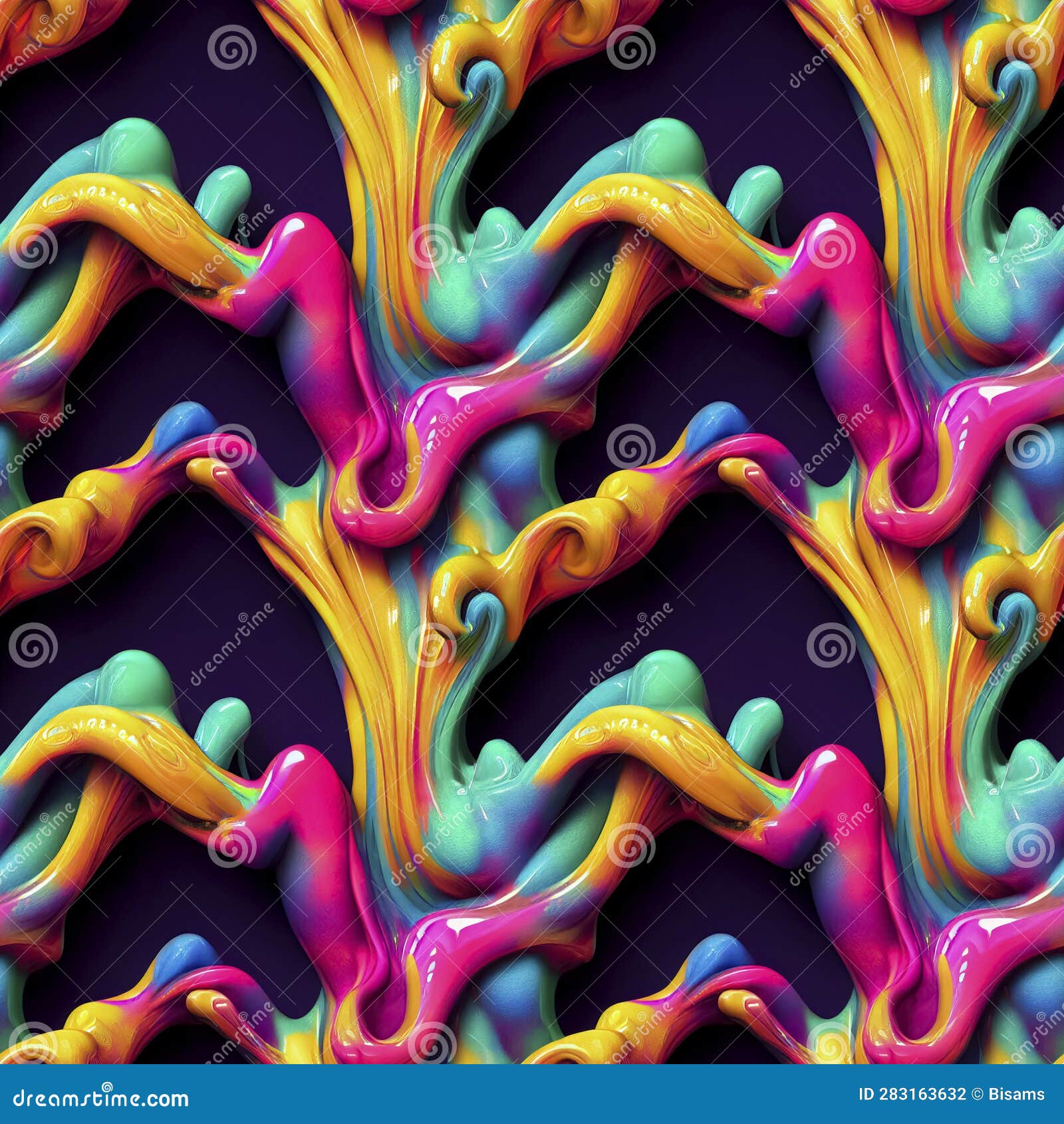 Abstract Colorful Funky Surreal Psychedelic Dynamic Liquid 3D Forms ...
