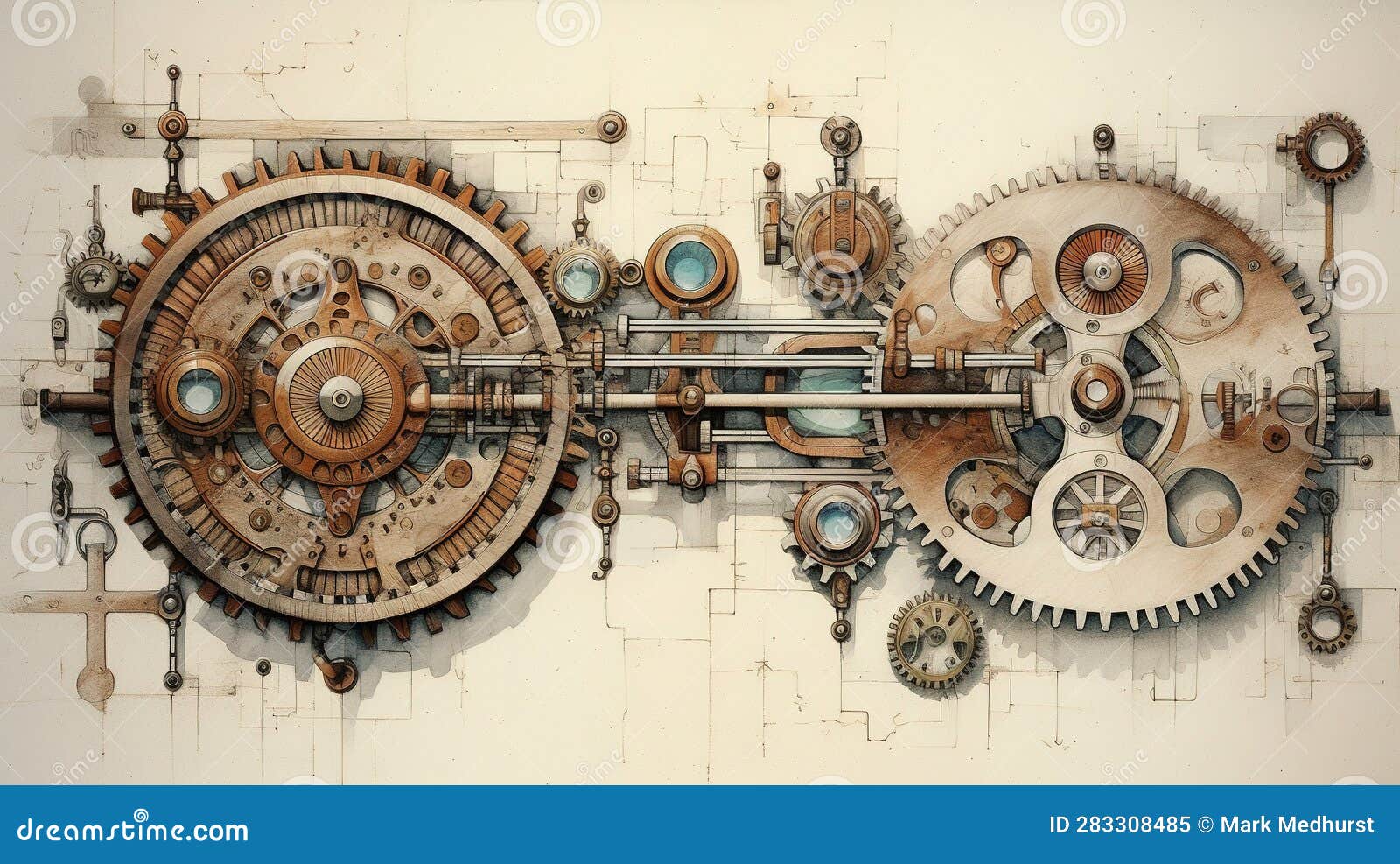 Retro Technical Drawing.Rotating Gears.School Physics.Rotating ...