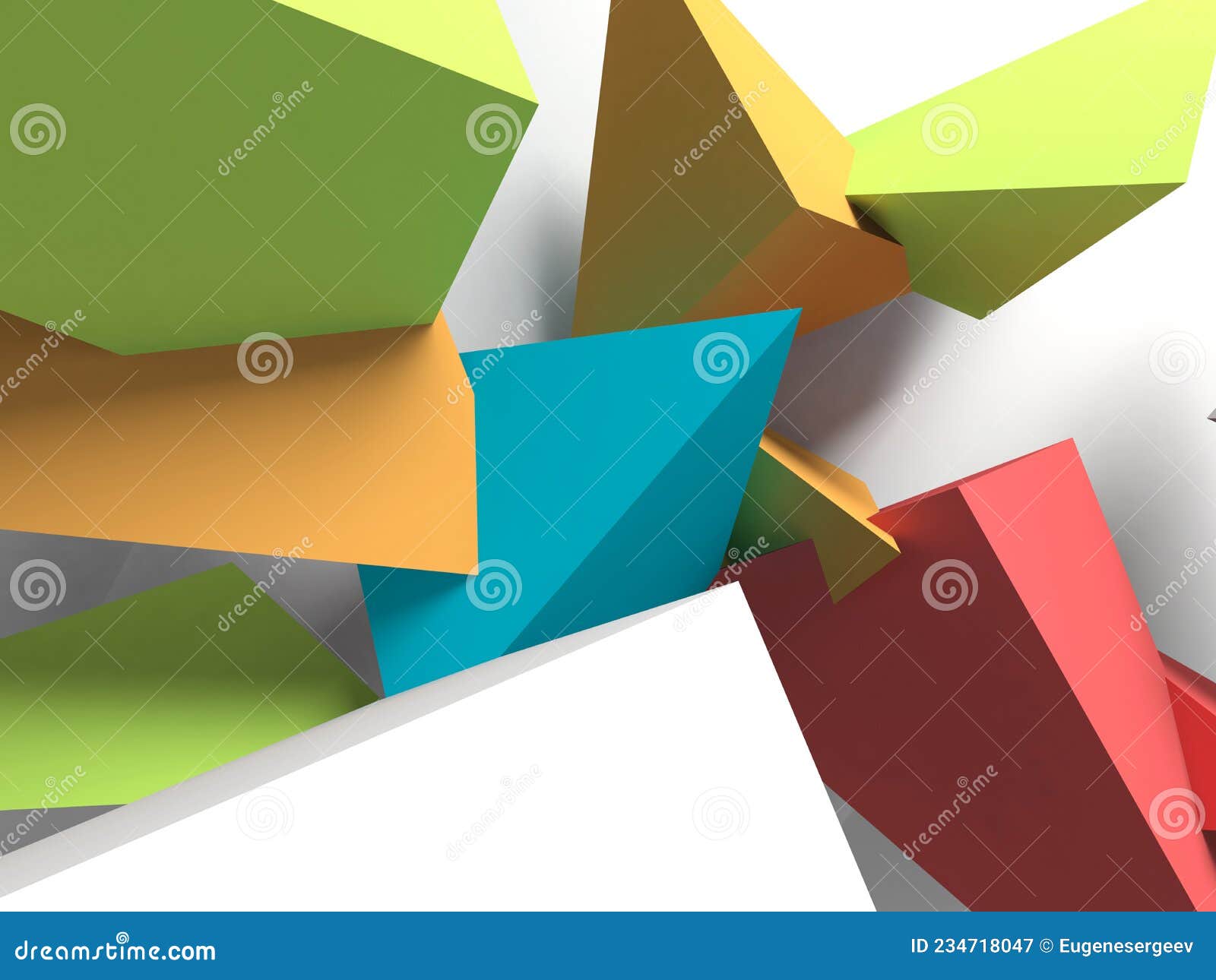 Abstract Colorful Geometric Installation, Low-poly Objects Over White ...