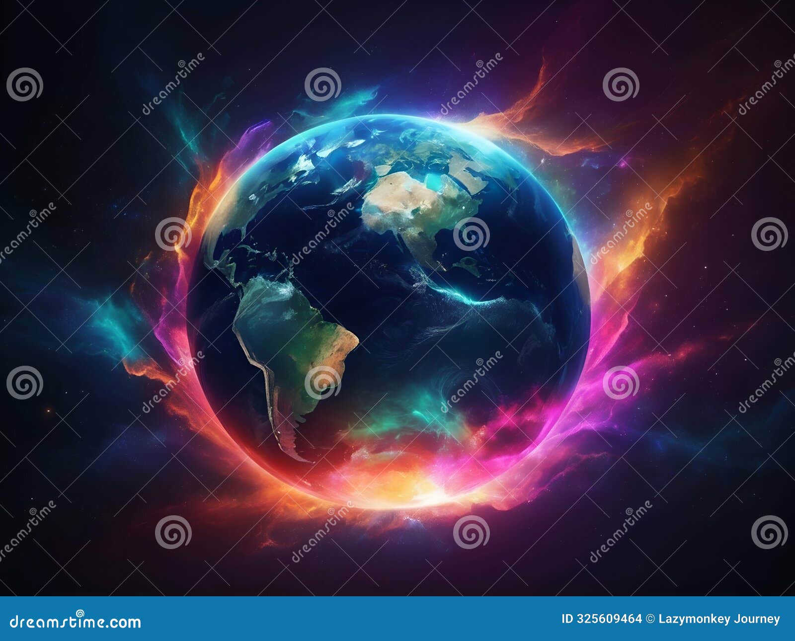 Abstract Colorful Glowing Bright Earth on Black Background Stock ...