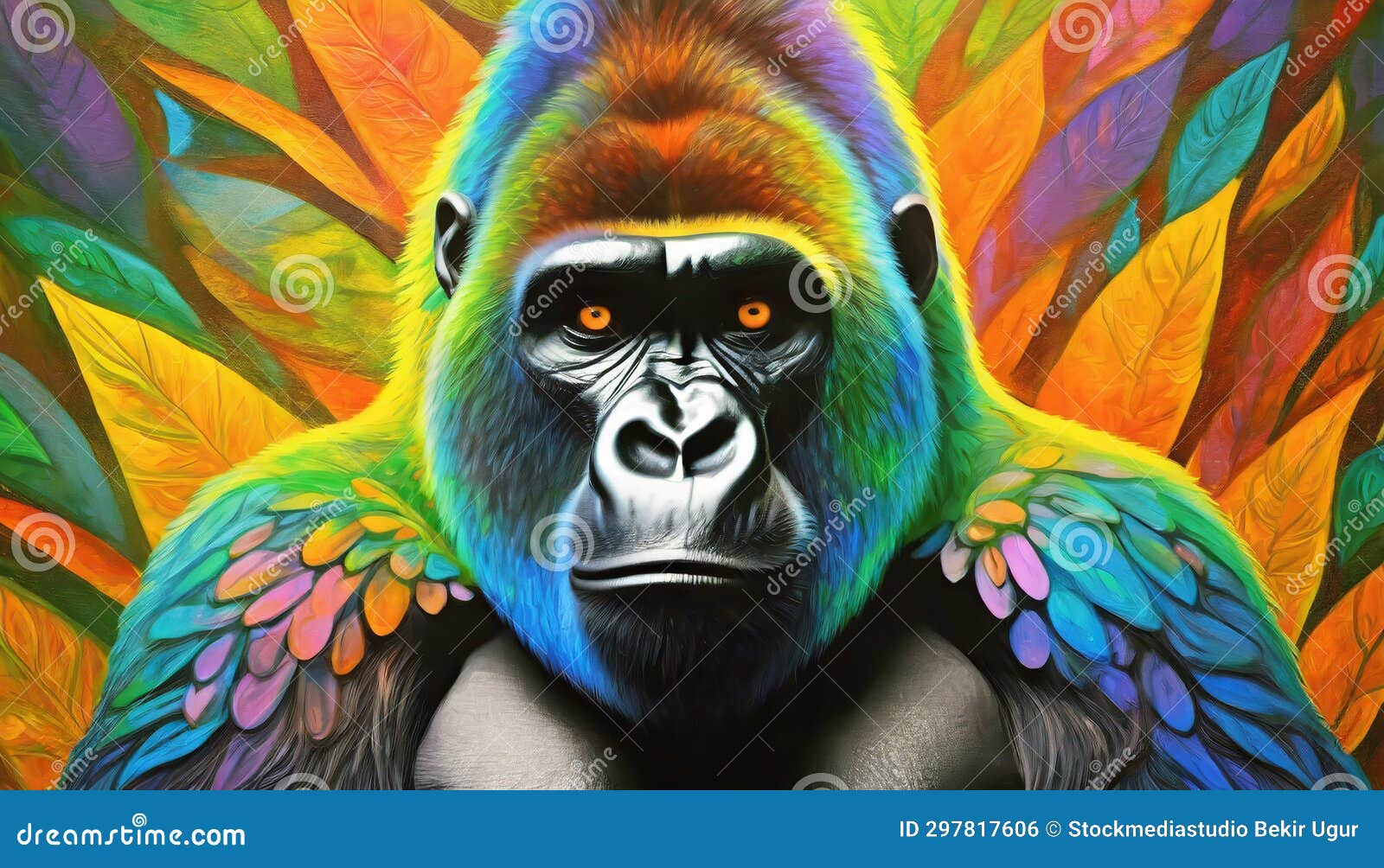 Colorful Gorilla stock illustration. Illustration of pattered - 297817606