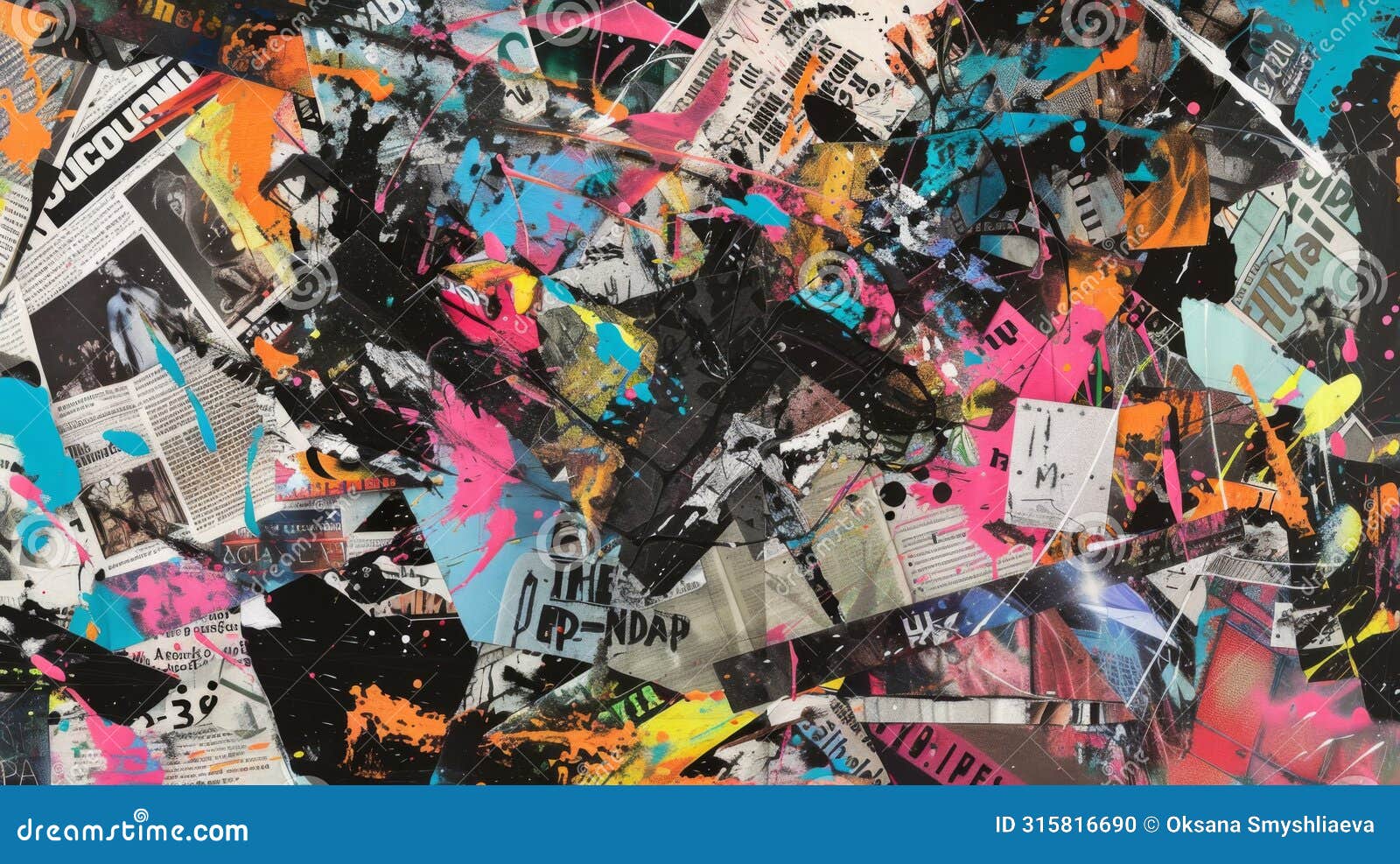 Abstract Colorful Graffiti Artwork with Newspaper Collage Stock Photo ...