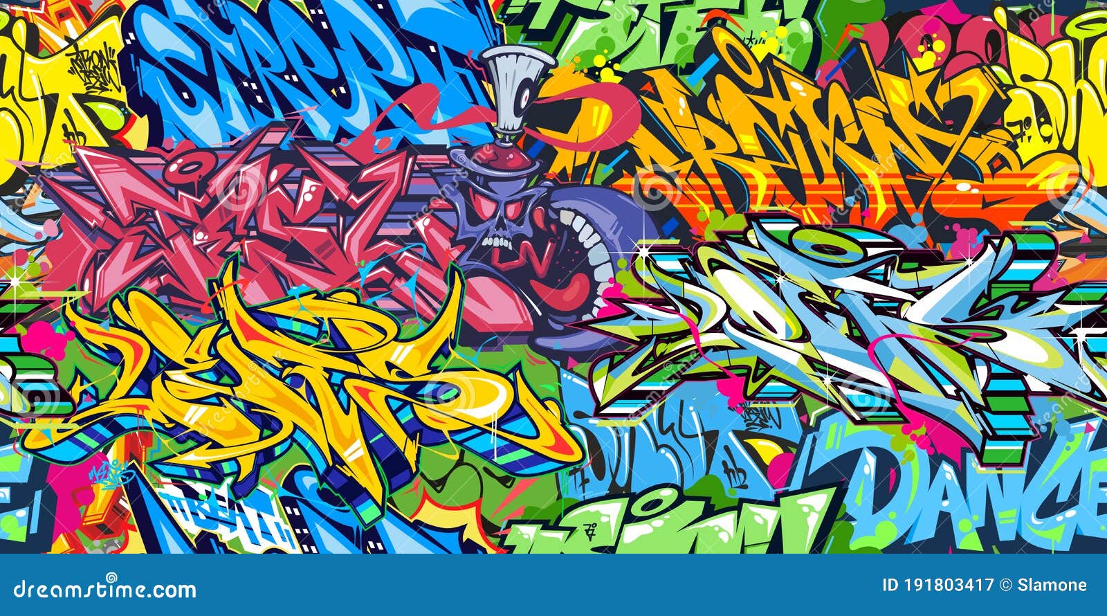 Abstract Colorful Graffiti Street Art Seamless Pattern. Vector ...