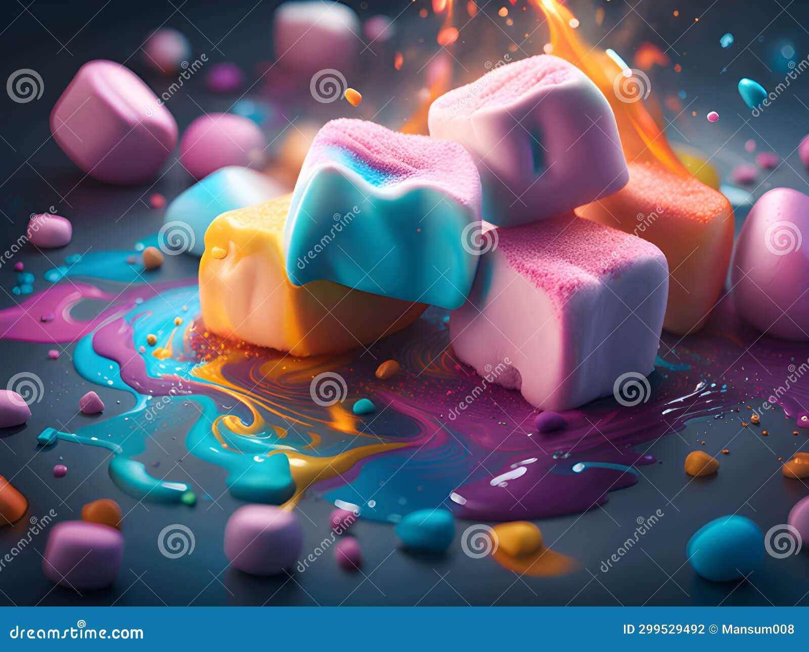 Abstract Colorful Liquid Splash Background with Marshmallow Stock ...