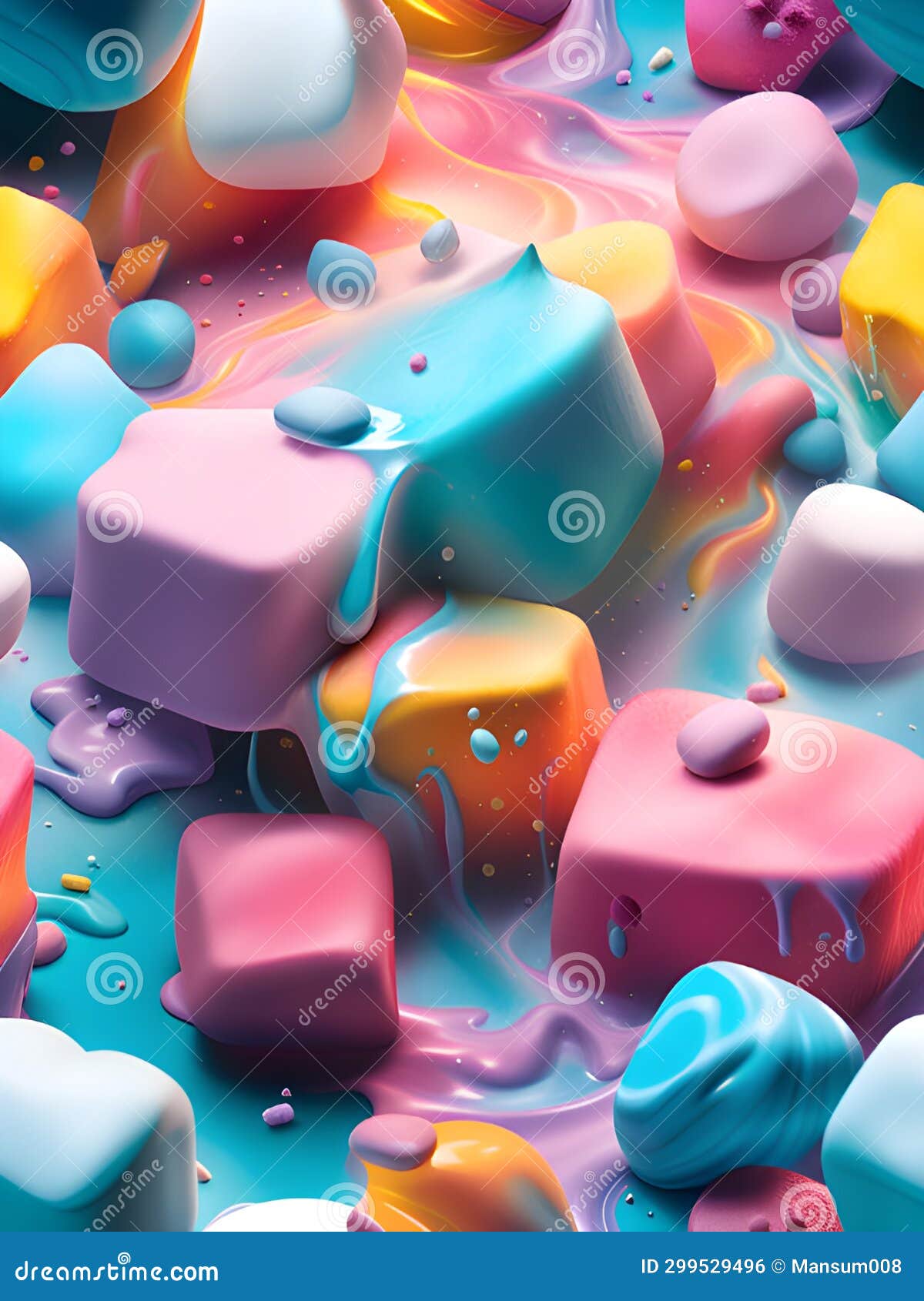 Abstract Colorful Liquid Splash Background with Marshmallow Stock ...