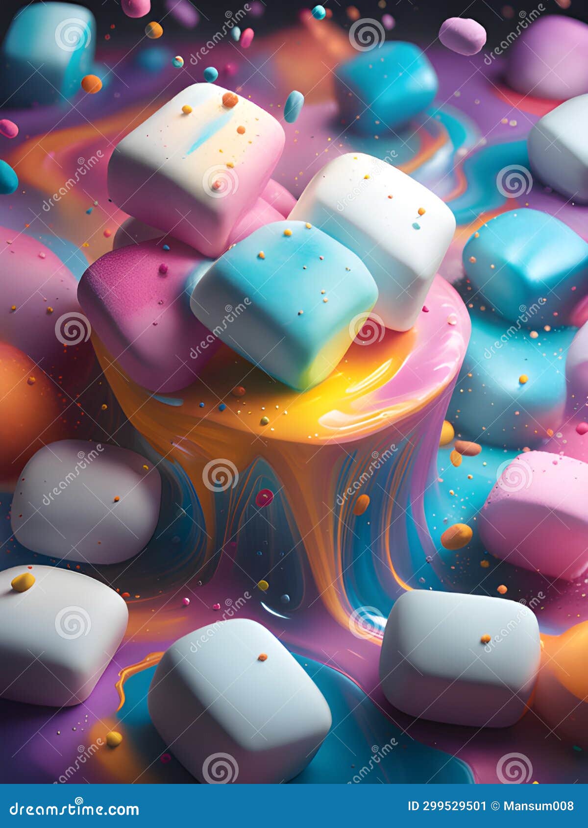 Abstract Colorful Liquid Splash Background with Marshmallow Stock ...