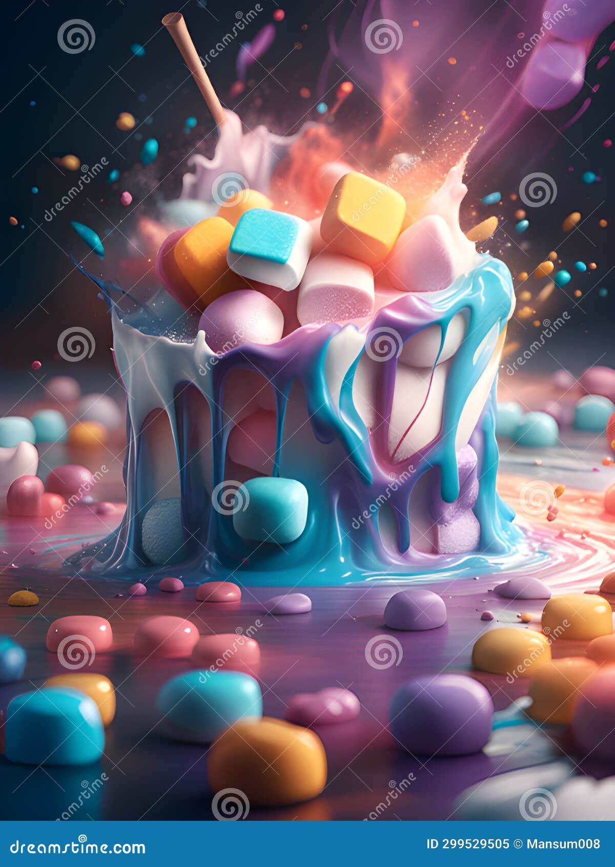 Abstract Colorful Liquid Splash Background with Marshmallow Stock ...