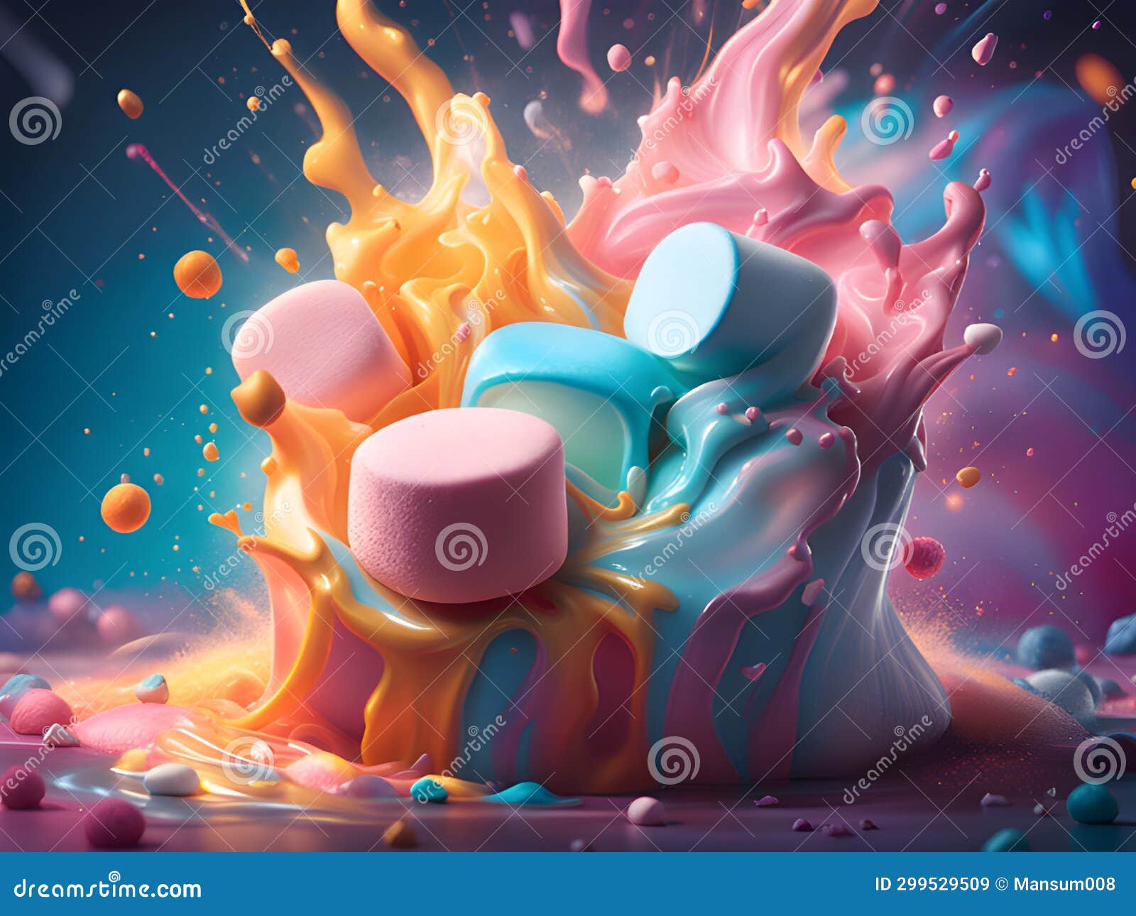 Abstract Colorful Liquid Splash Background with Marshmallow Stock ...