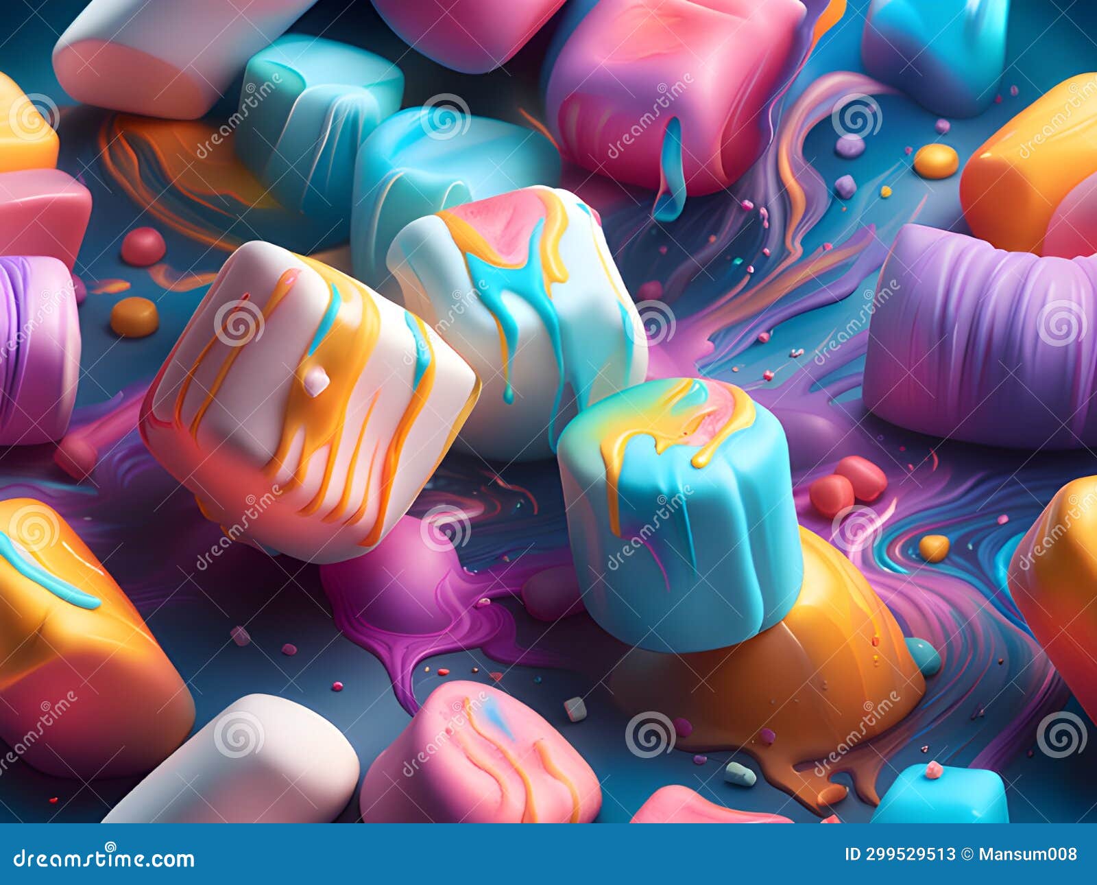 Abstract Colorful Liquid Splash Background with Marshmallow Stock ...