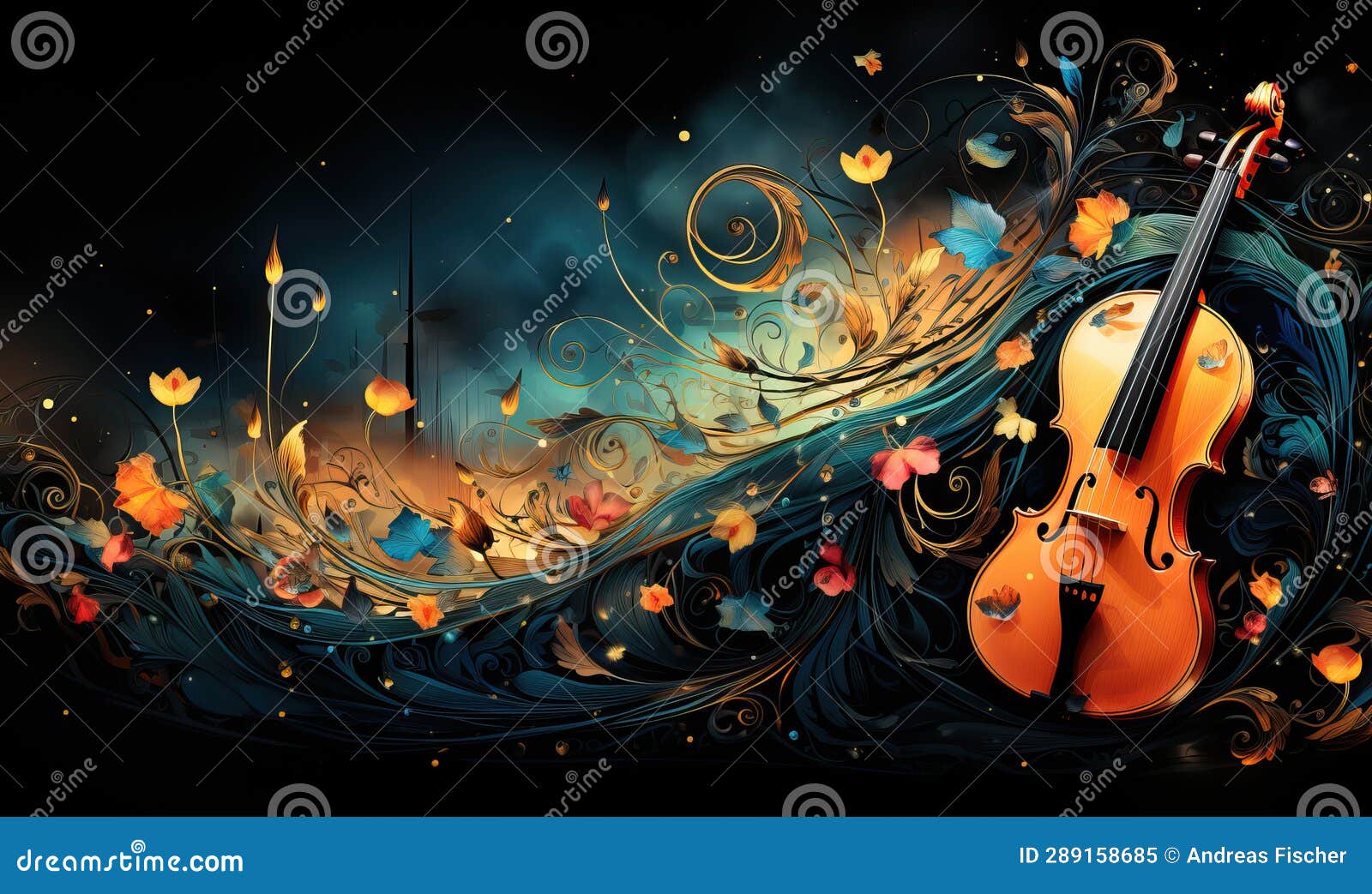 Abstract Colorful Musical Background with Notes, Instruments. Stock ...