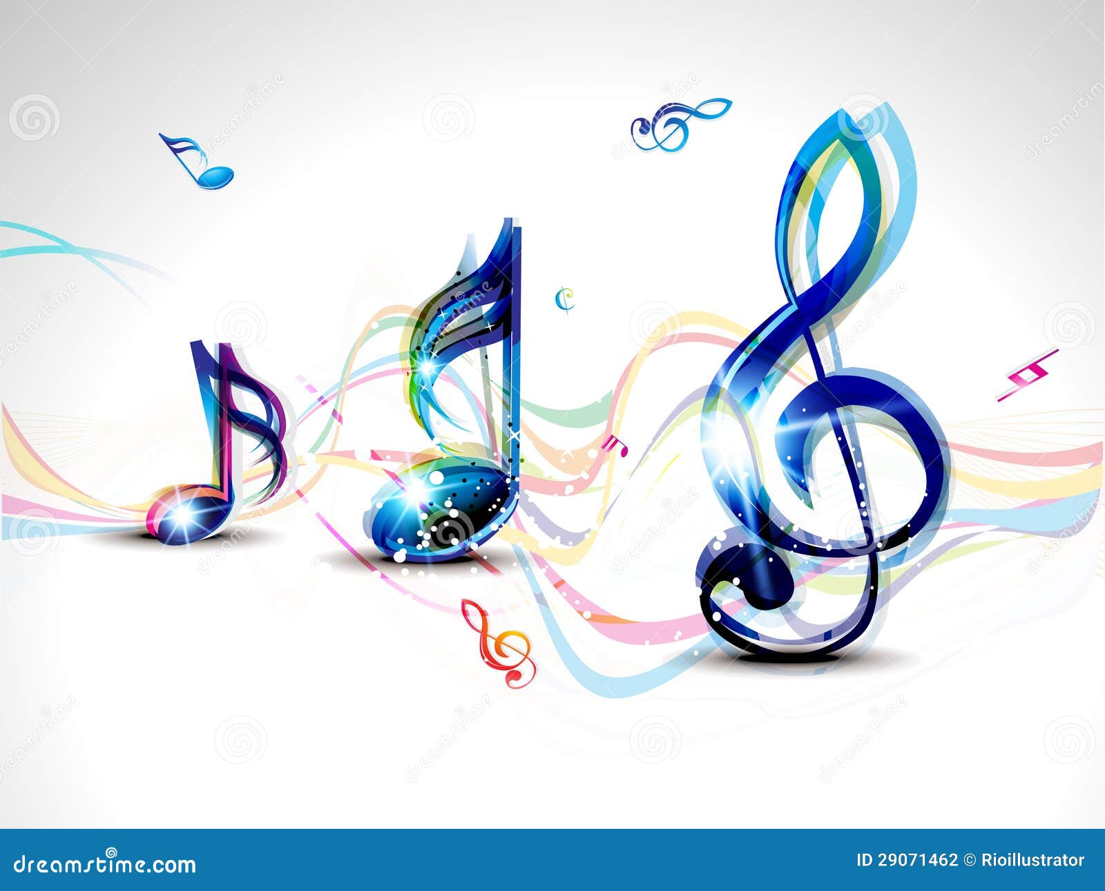 Colorful Musical Notes Staff And Headphones. Musical Poster For Mental ...