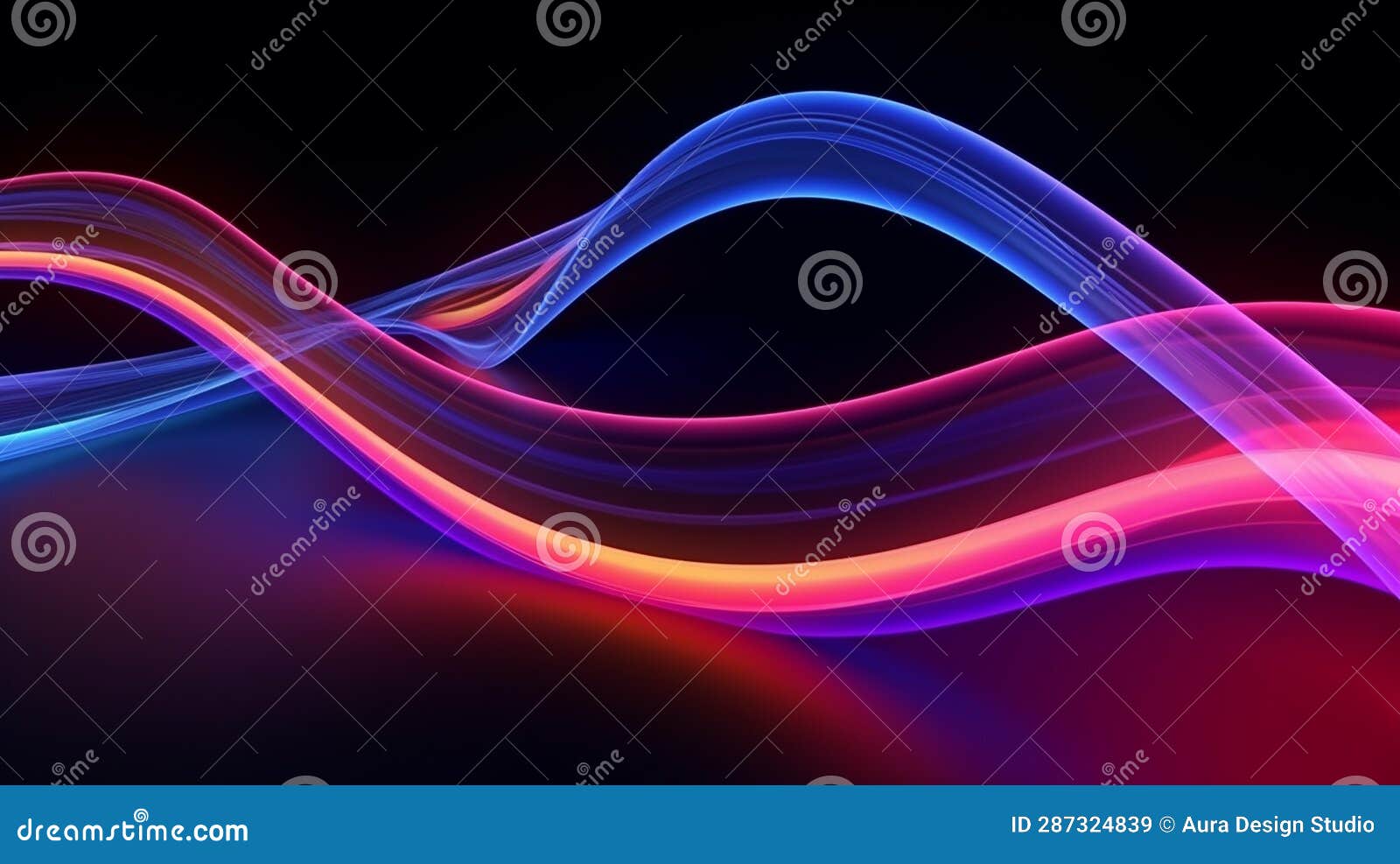 Abstract Colorful Neon Curvy Line with Loops Glowing in Ink Blue 3d ...