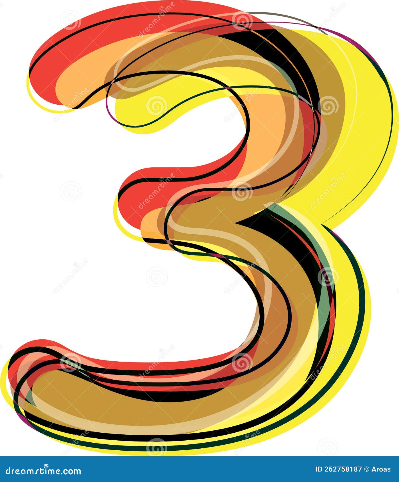 Abstract Colorful Number 3 stock vector. Illustration of paint - 262758187