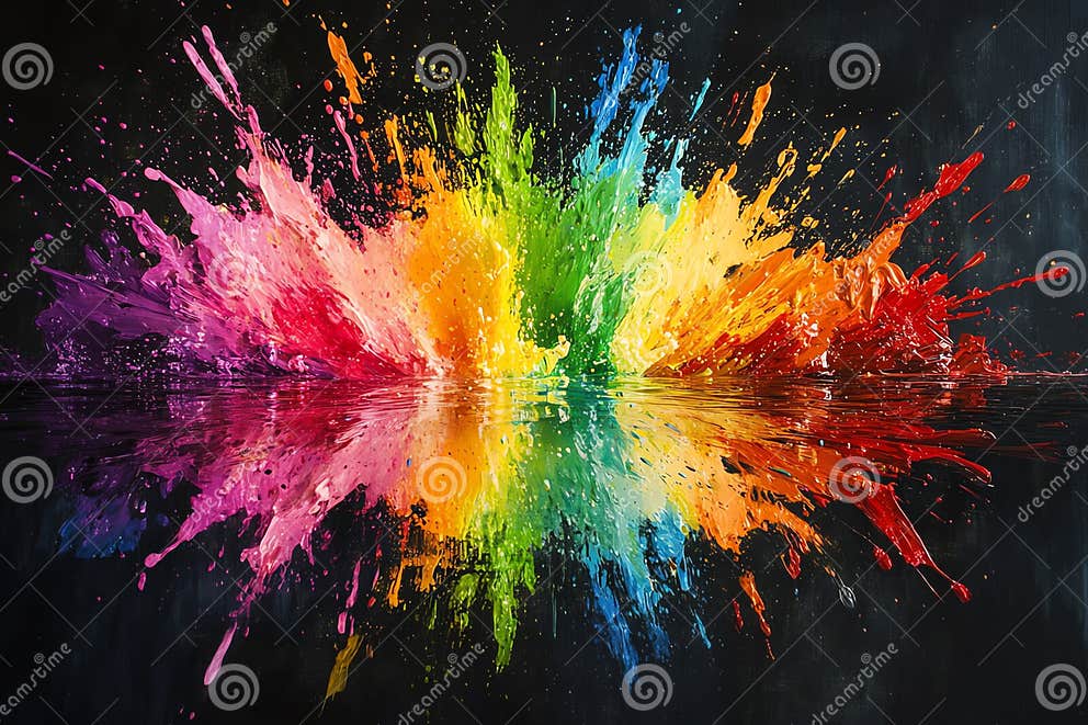Abstract Colorful Paint Explosion with Reflection Stock Illustration ...