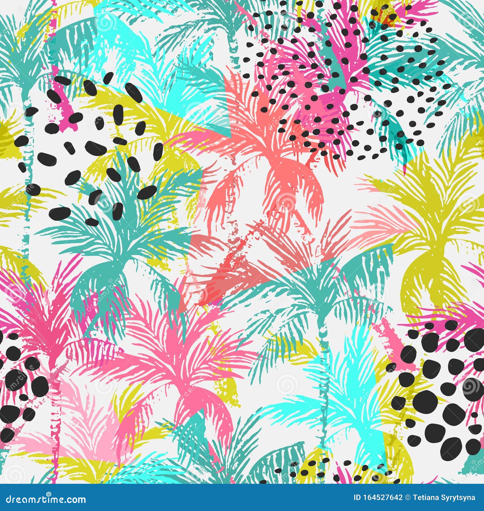 Abstract Colorful Palm Trees Seamless Pattern Stock Illustration ...