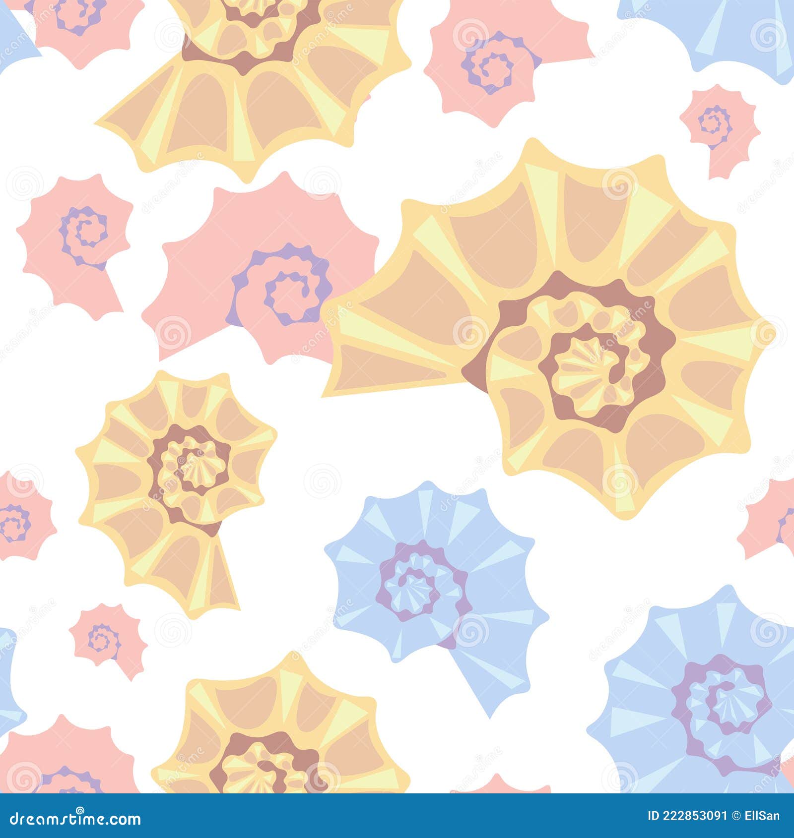 Abstract Colorful Pastel Sea Shells on a White Background. Seamless ...