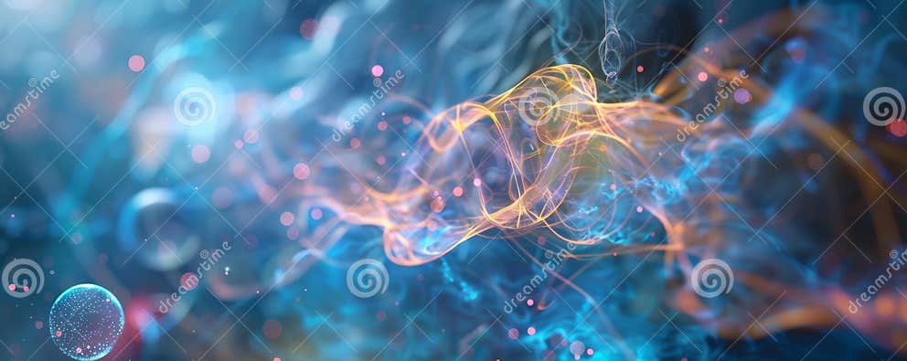 Abstract Colorful Quantum Mechanics Concept with Glowing Particles and ...