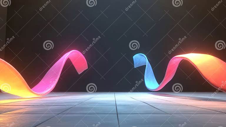 Abstract Colorful Ribbons in a Minimalist Space, Creating a Dynamic ...