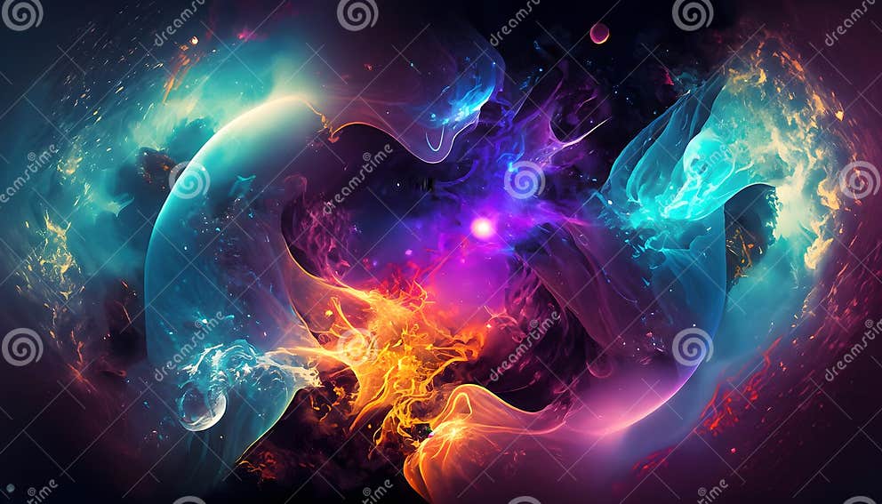 Abstract Colorful Shapes in a Celestial Nebula. Generated with AI Stock ...