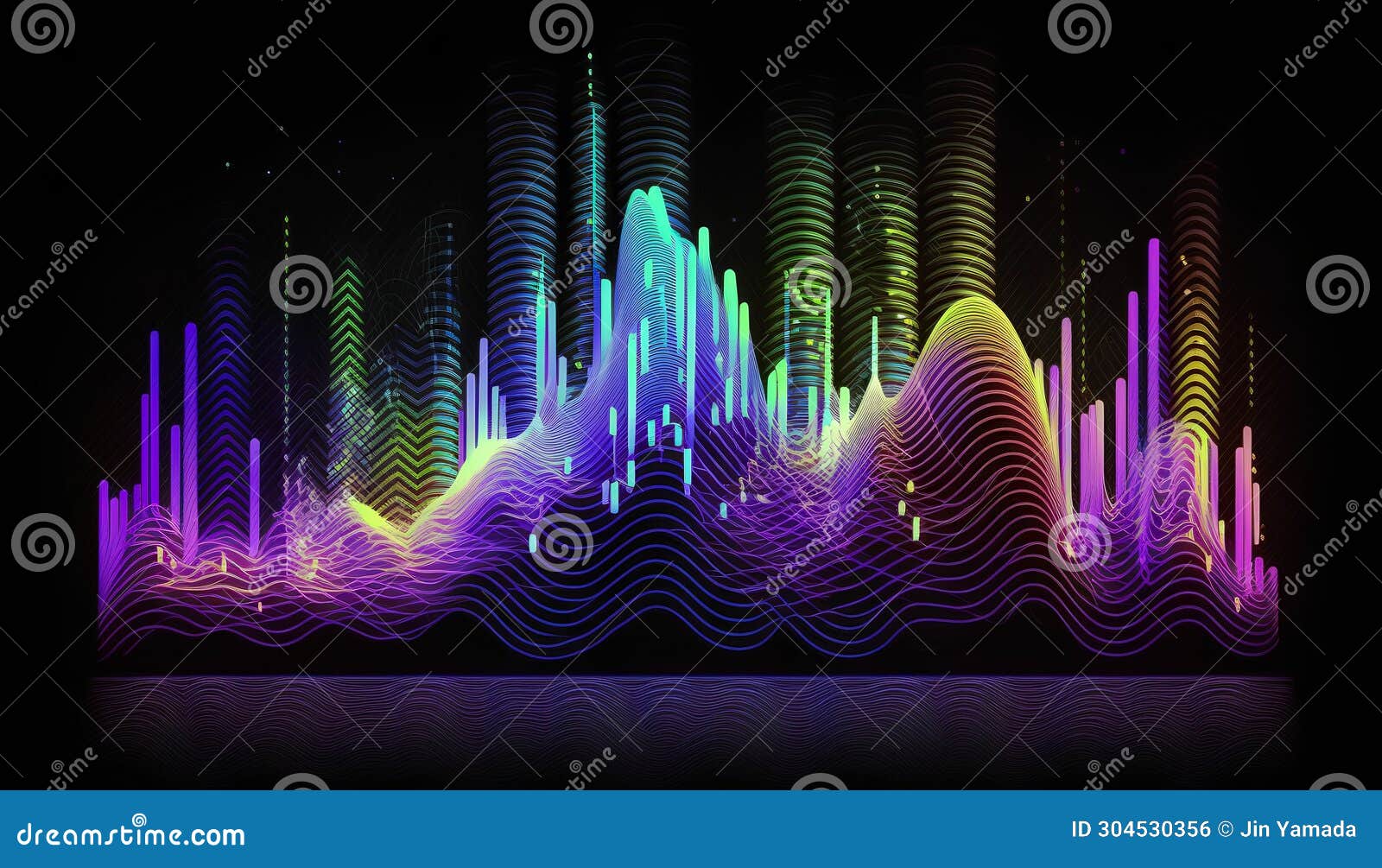 Abstract Colorful Sound Wave on Black Background. 3d Illustration Stock ...