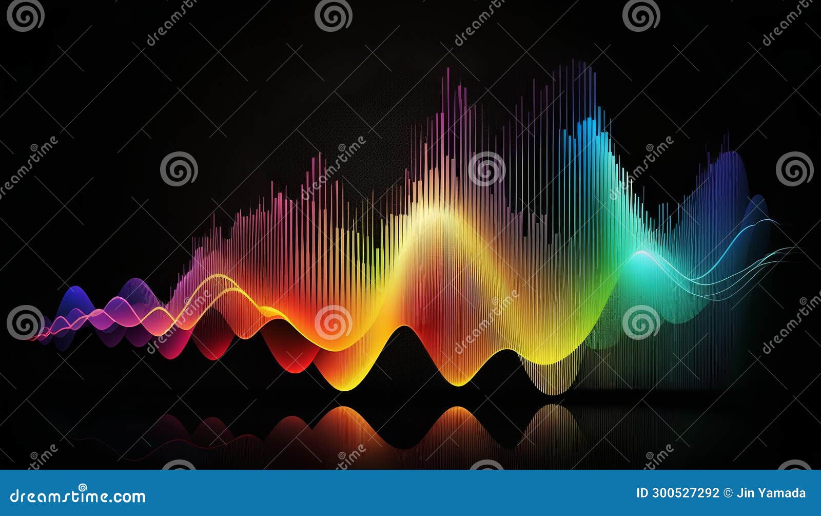 Abstract Colorful Sound Wave on Black Background with Reflection ...