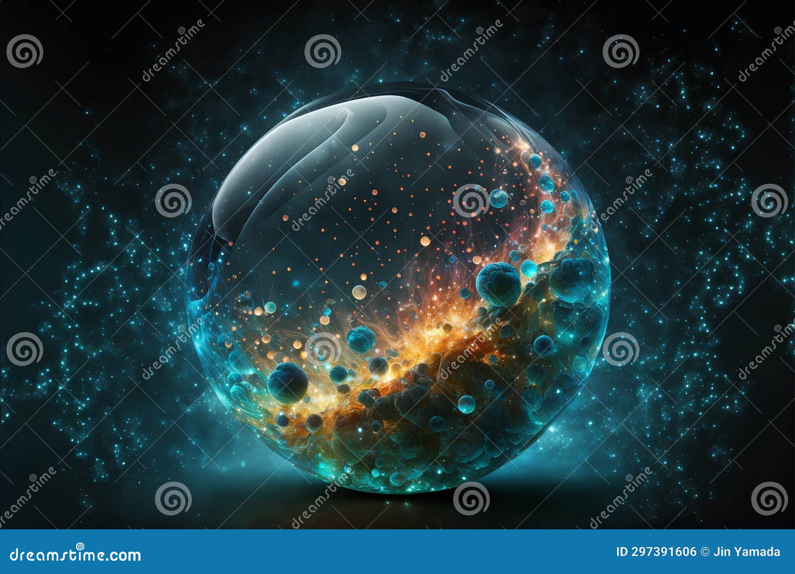 Abstract Colorful Sphere with Particles and Lines on Dark Background ...