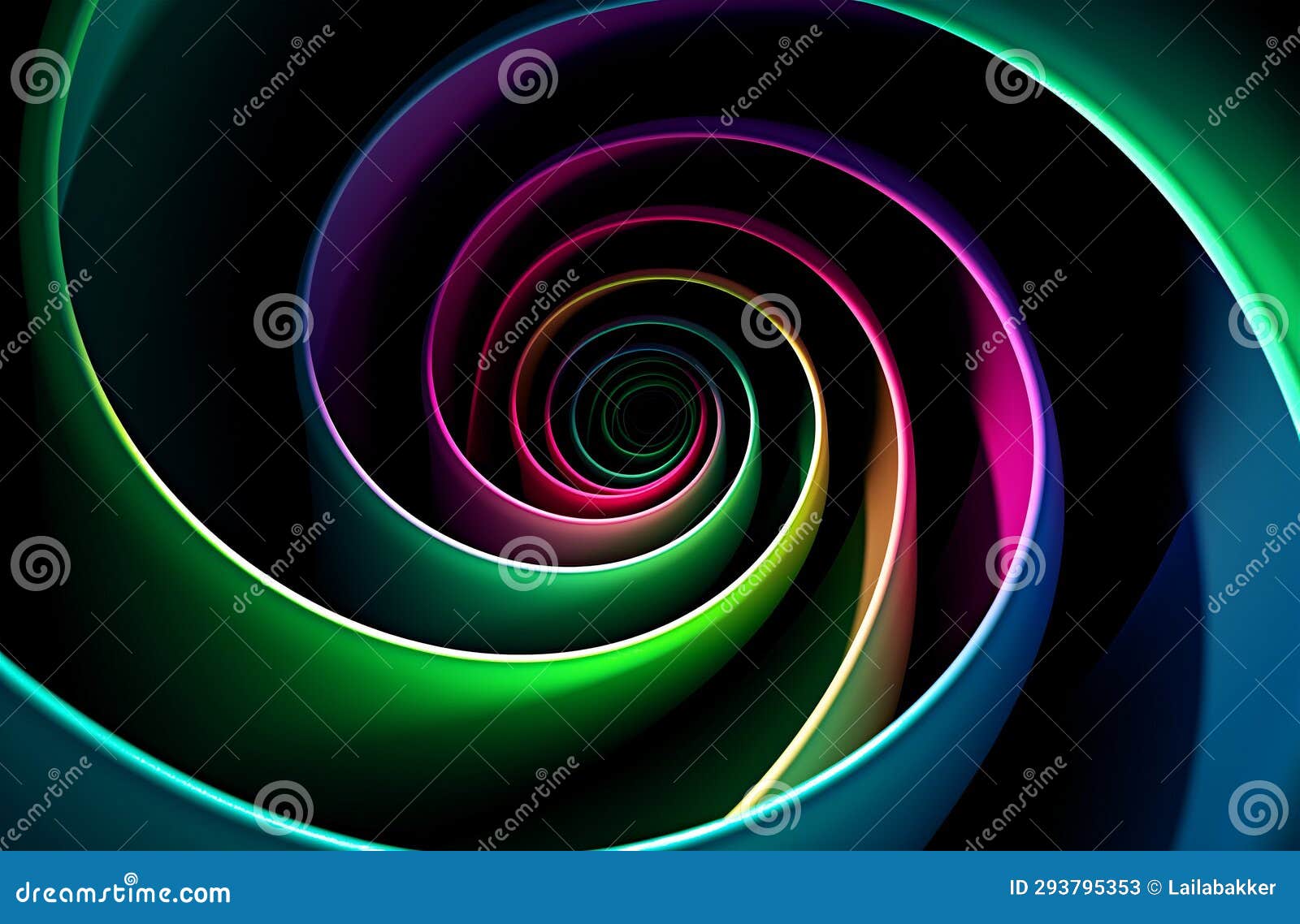 Abstract Colorful Spiral on Black Background, Computer Generated ...