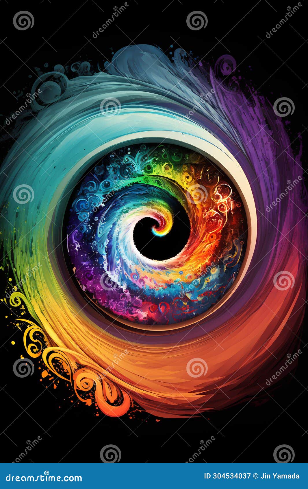 Abstract Colorful Spiral on Black Background, Vector Art Illustration ...