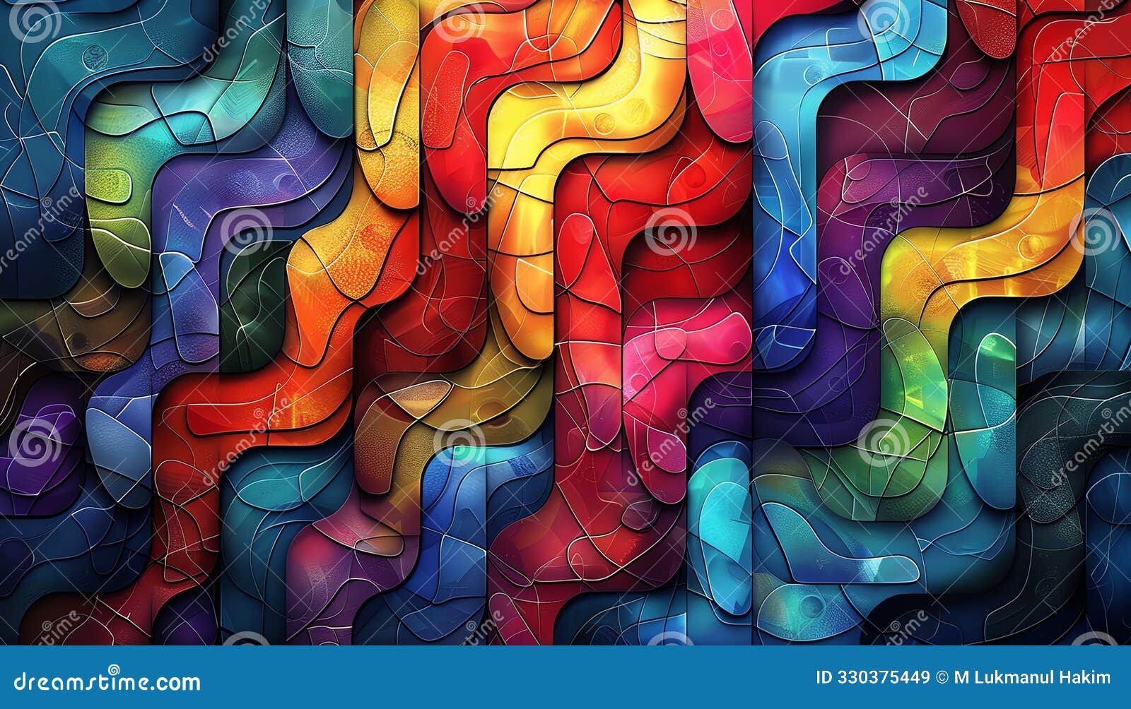 Abstract Colorful Stained Glass Pattern with Wavy Lines and Geometric ...
