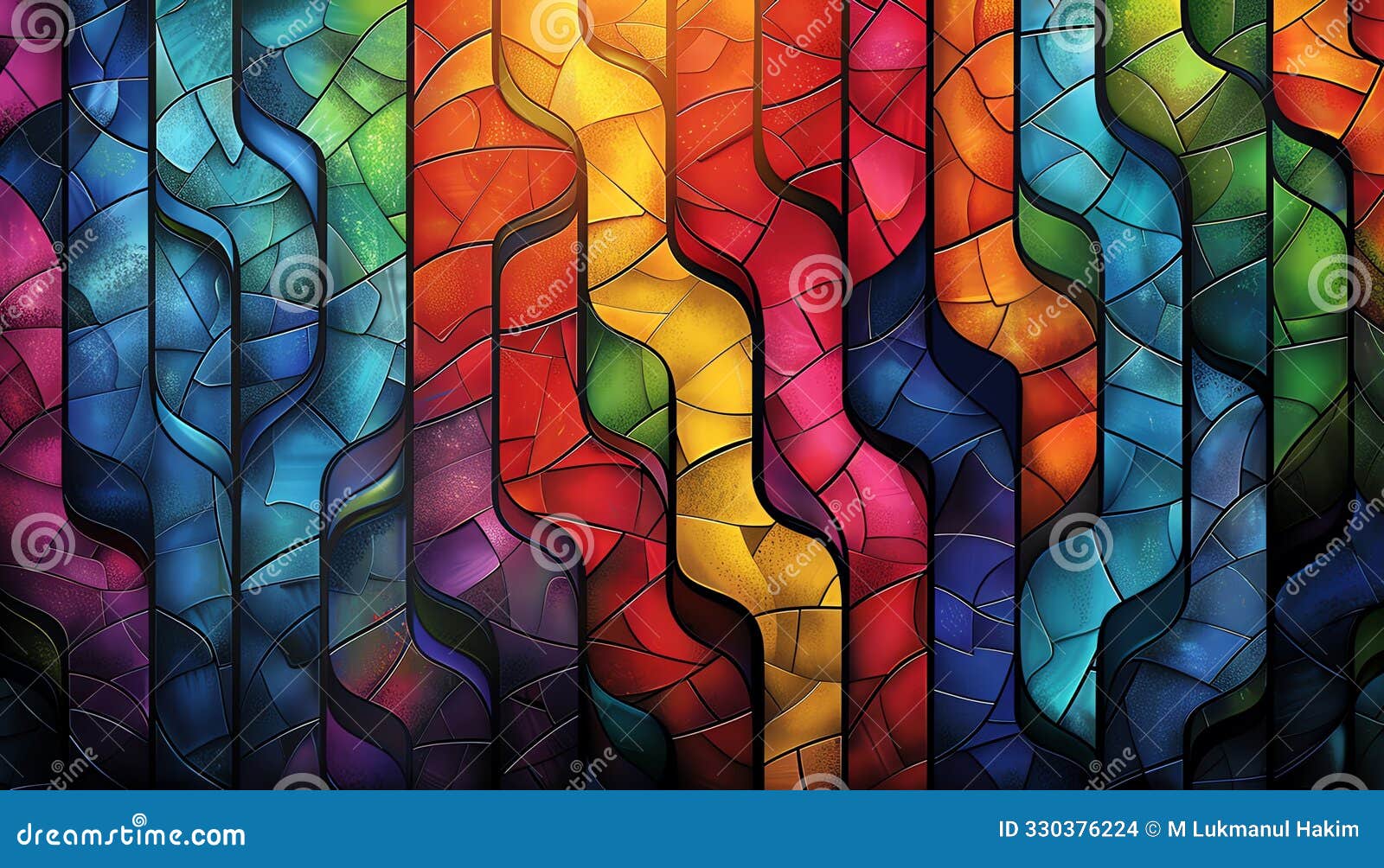 Abstract Colorful Stained Glass Window with Geometric Shapes and Wavy ...