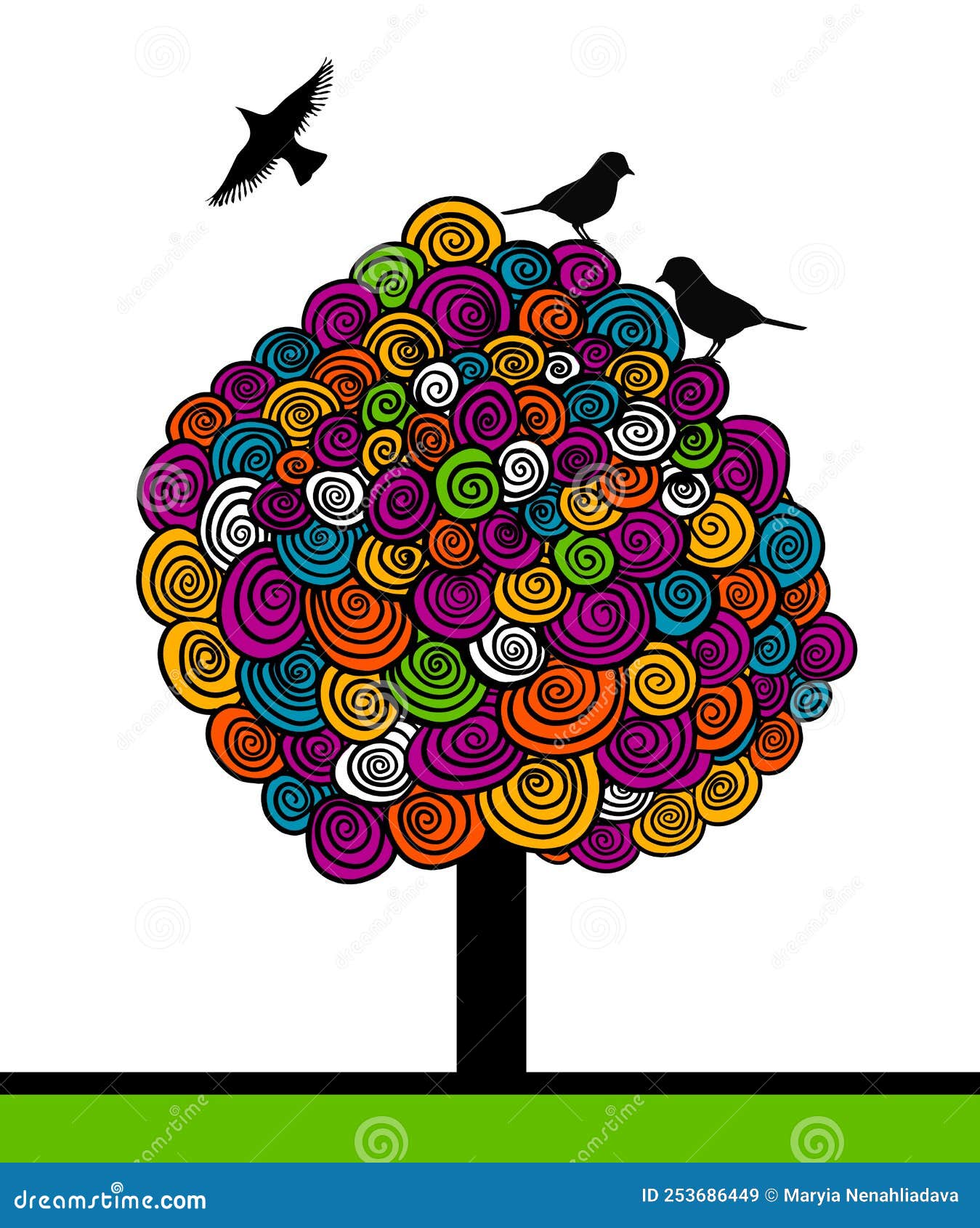 Abstract Colorful Tree with Birds. Vector Illustration Stock ...
